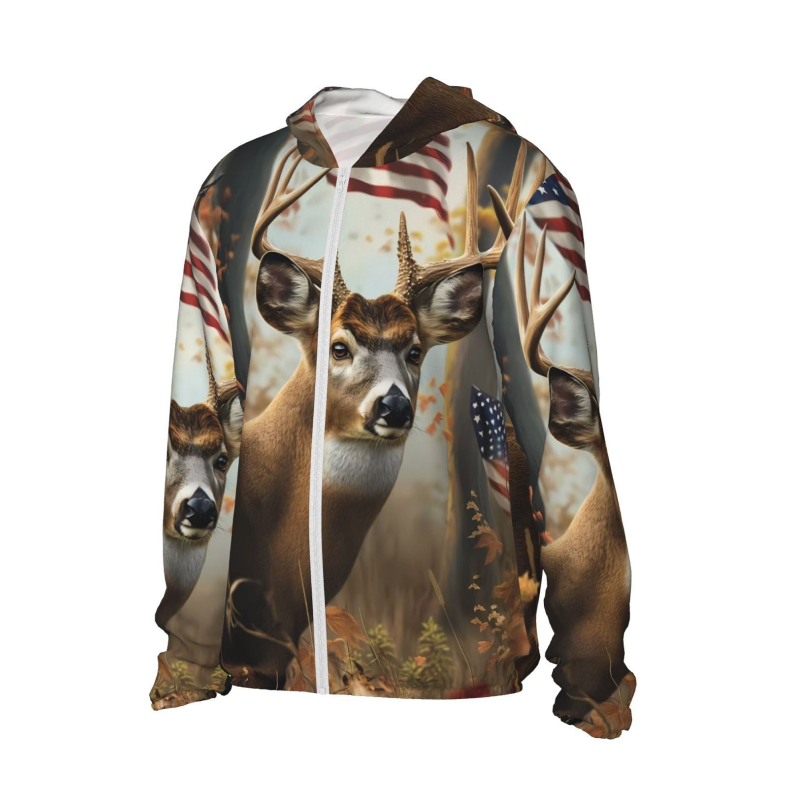 Uemuo American Wildlife Deer Forest Pattern Women's Full Zip UPF 50 ...