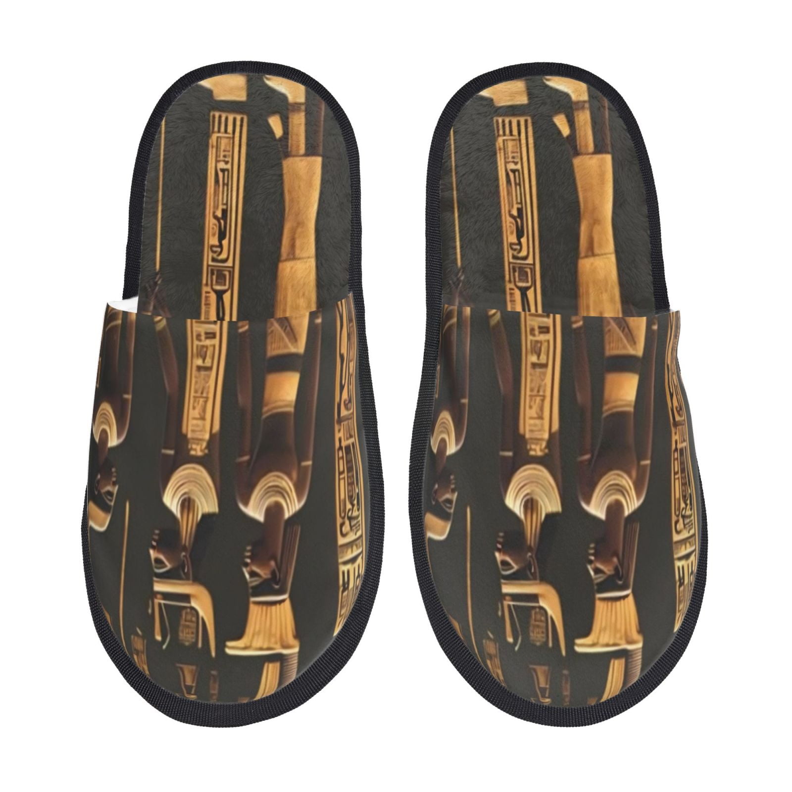 Uemuo Ancient Egyptian Hieroglyph Printe Plush Furry Slippers with EVA ...