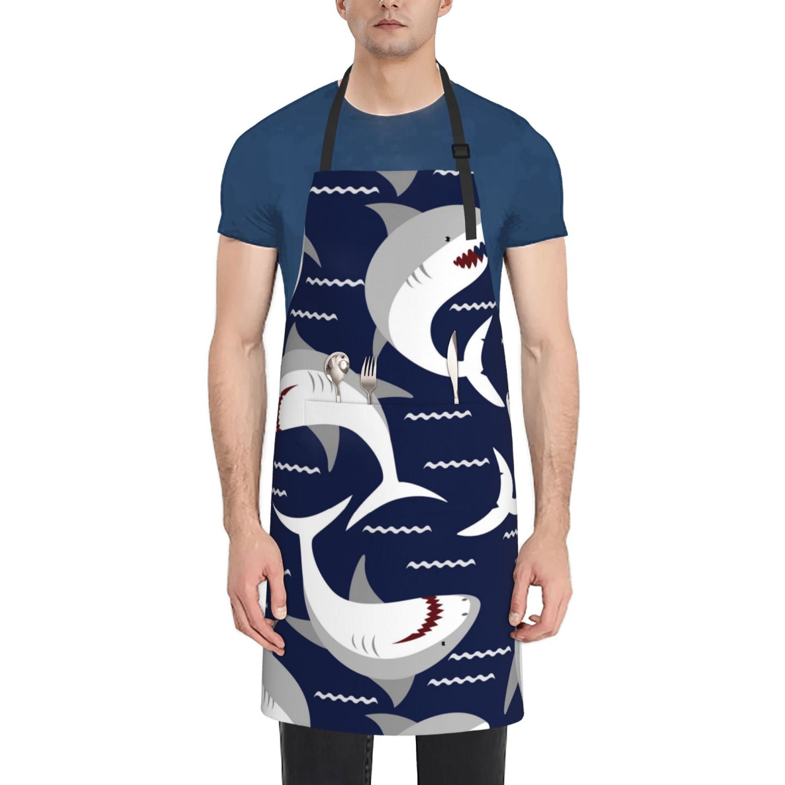 Uemuo Angry Shark Pattern Waterproof Apron Adjustable Dishwasher Apron ...