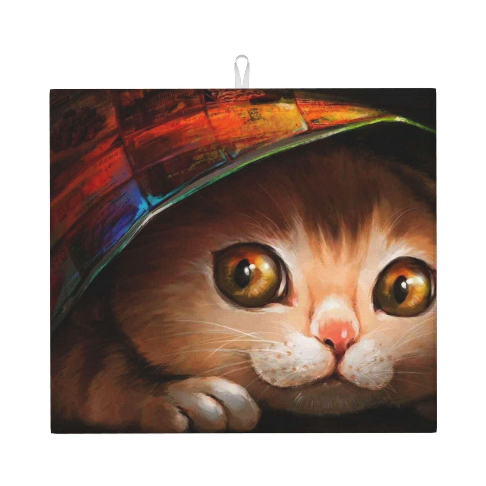 Uemuo Animal Cat Pattern Dish Drying Mat,16*18 inch Absorbent Dish ...