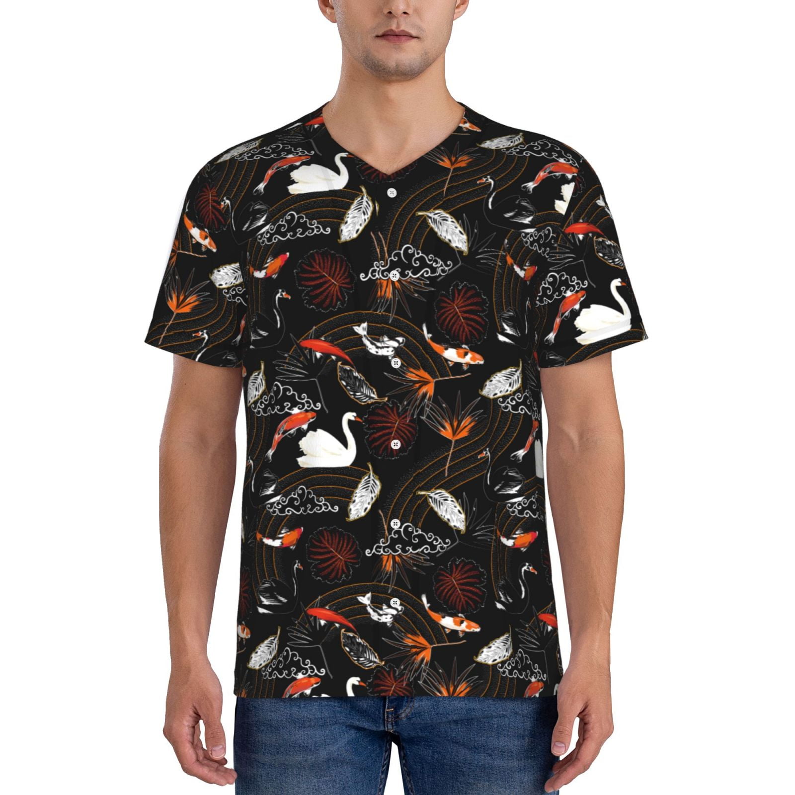 Uemuo Animal Koi Fish Print Mens Polo Shirts Baseball T-shirt ...