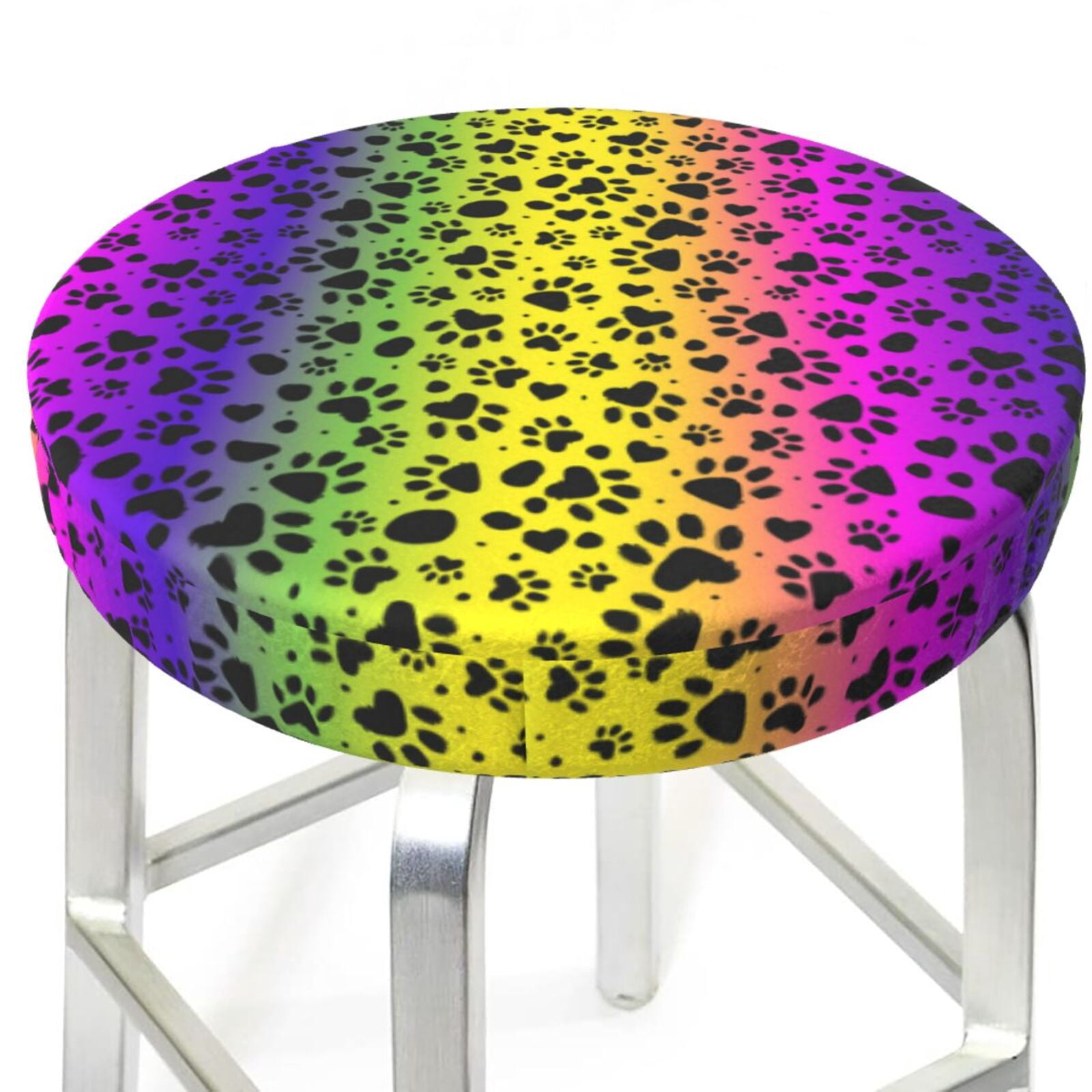Uemuo Animal Paw Rainbow Pattern Round Bar Stool Seat Covers Washable ...