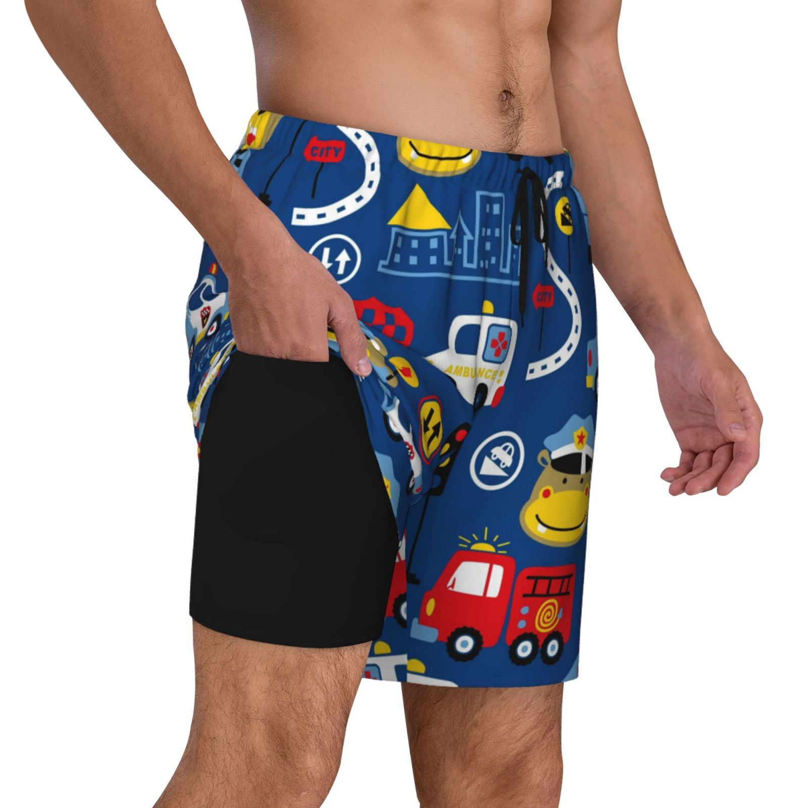 Uemuo Animals Rescue Team Pattern Mens Swim Trunks Quick Dry Board ...