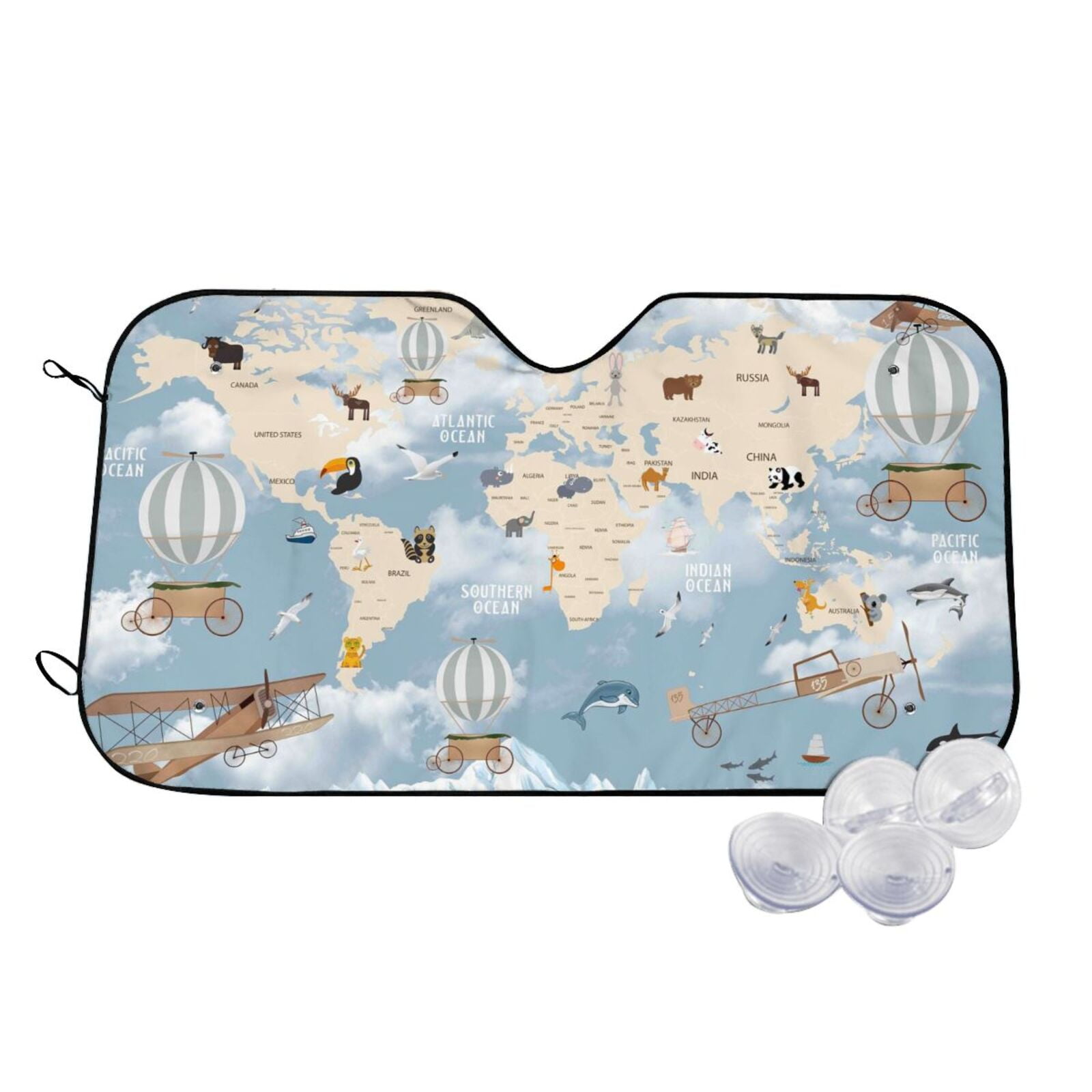 Uemuo Animals Travel World Map Pattern Accordion Car Windshield Sun ...