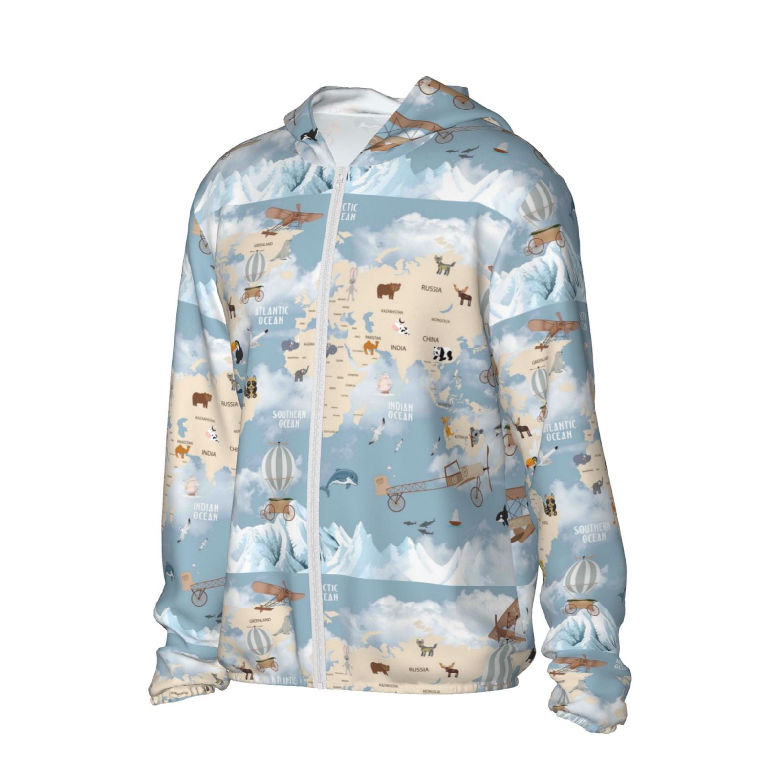 Uemuo Animals Travel World Map Pattern Women's Full Zip UPF 50+ Sun ...