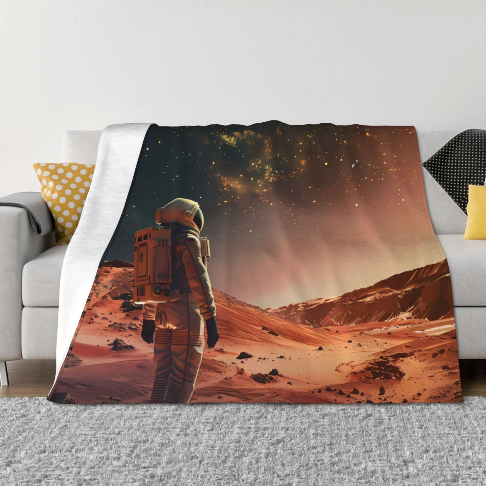 Uemuo Astronaut On Mars A Printed Throw Blanket for Couch, Fluffy Fuzzy ...