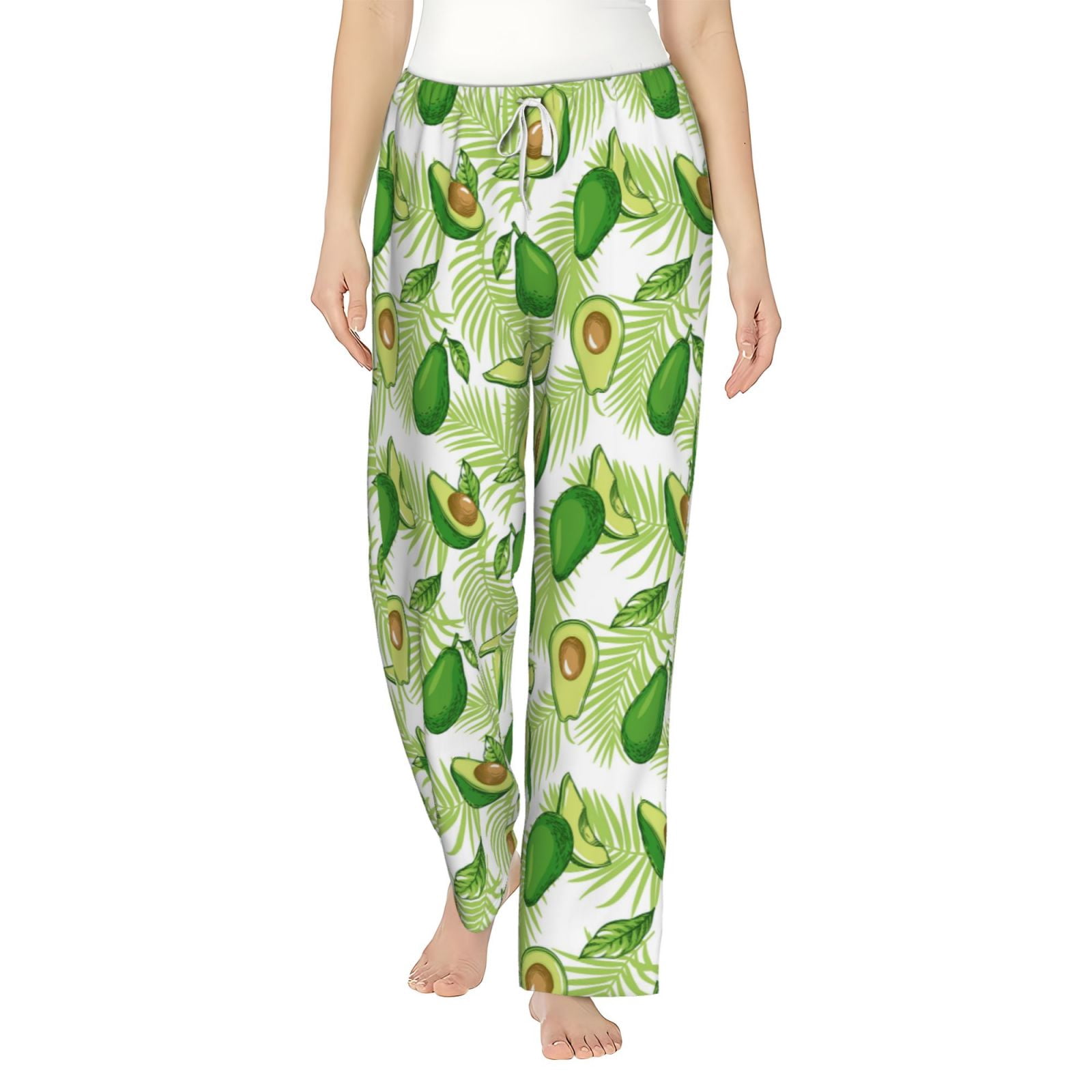 Uemuo Avocado And Tropical Palm Leaves Pattern Women's Wide Leg Palazzo ...