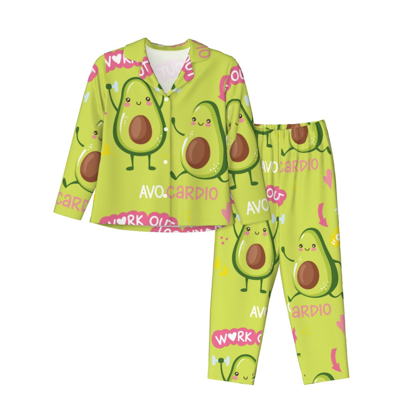 Uemuo Avocado Work Out Pattern Womens Pajama Sets,PJ Set for Women ...