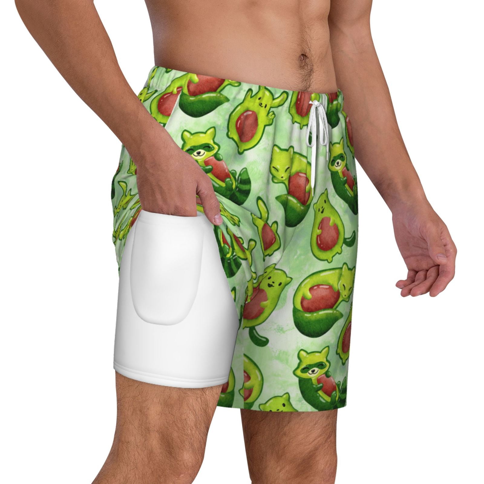 Uemuo Avocado color cute animals Pattern Mens Swim Trunks Quick Dry ...