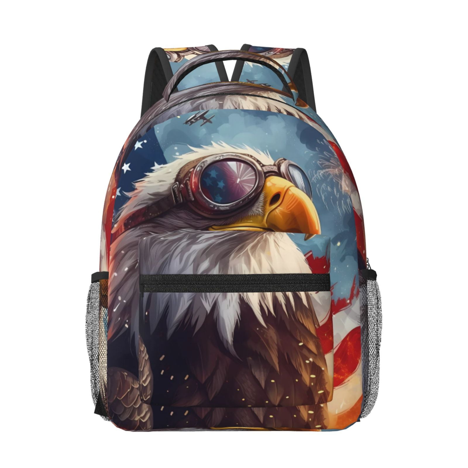 Uemuo Bald Eagle Pilot Printed Student Durable Water-resistant Backpack ...