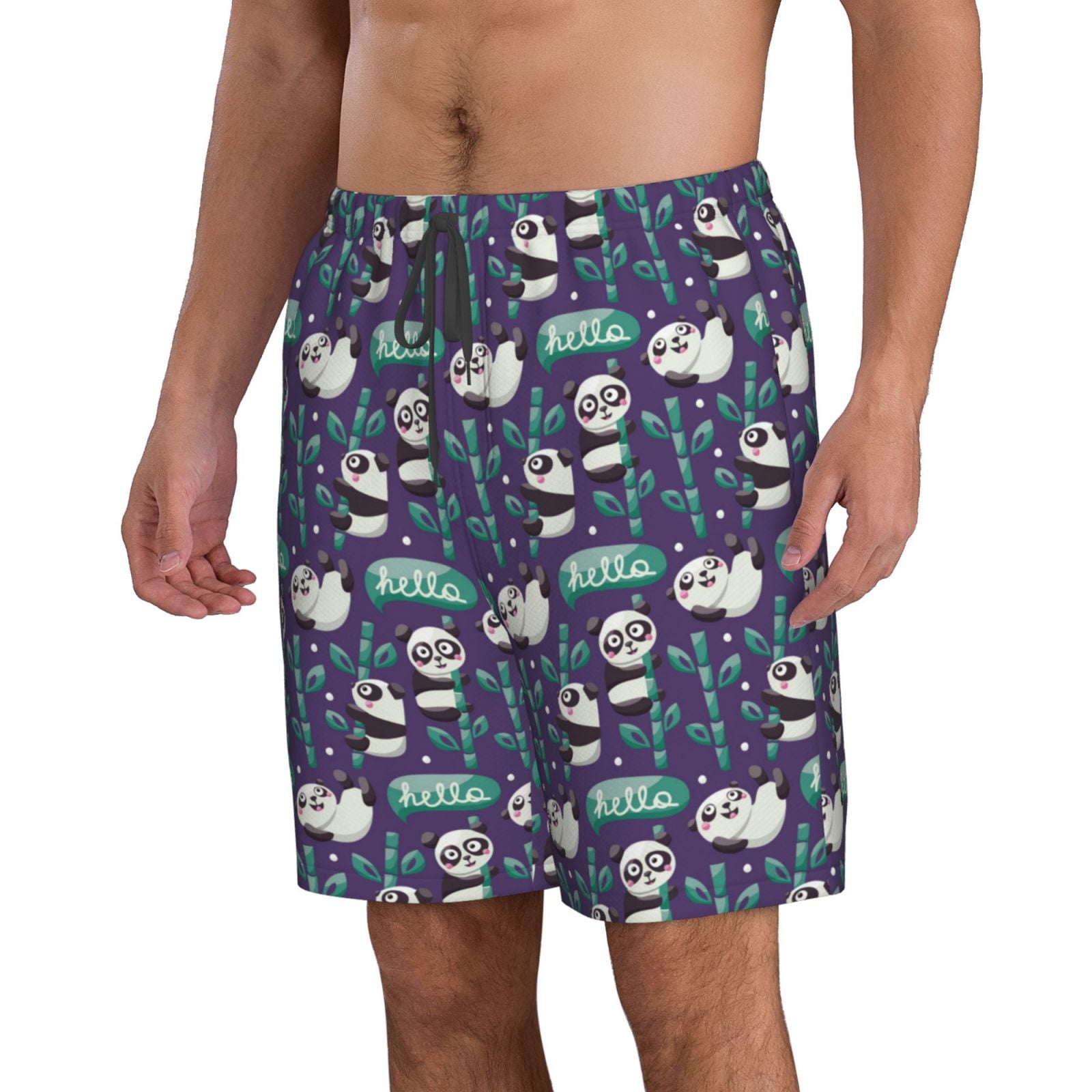 Uemuo Bamboo Panda Pattern Men's Swim Trunks Hawaiian Beach Bathing ...