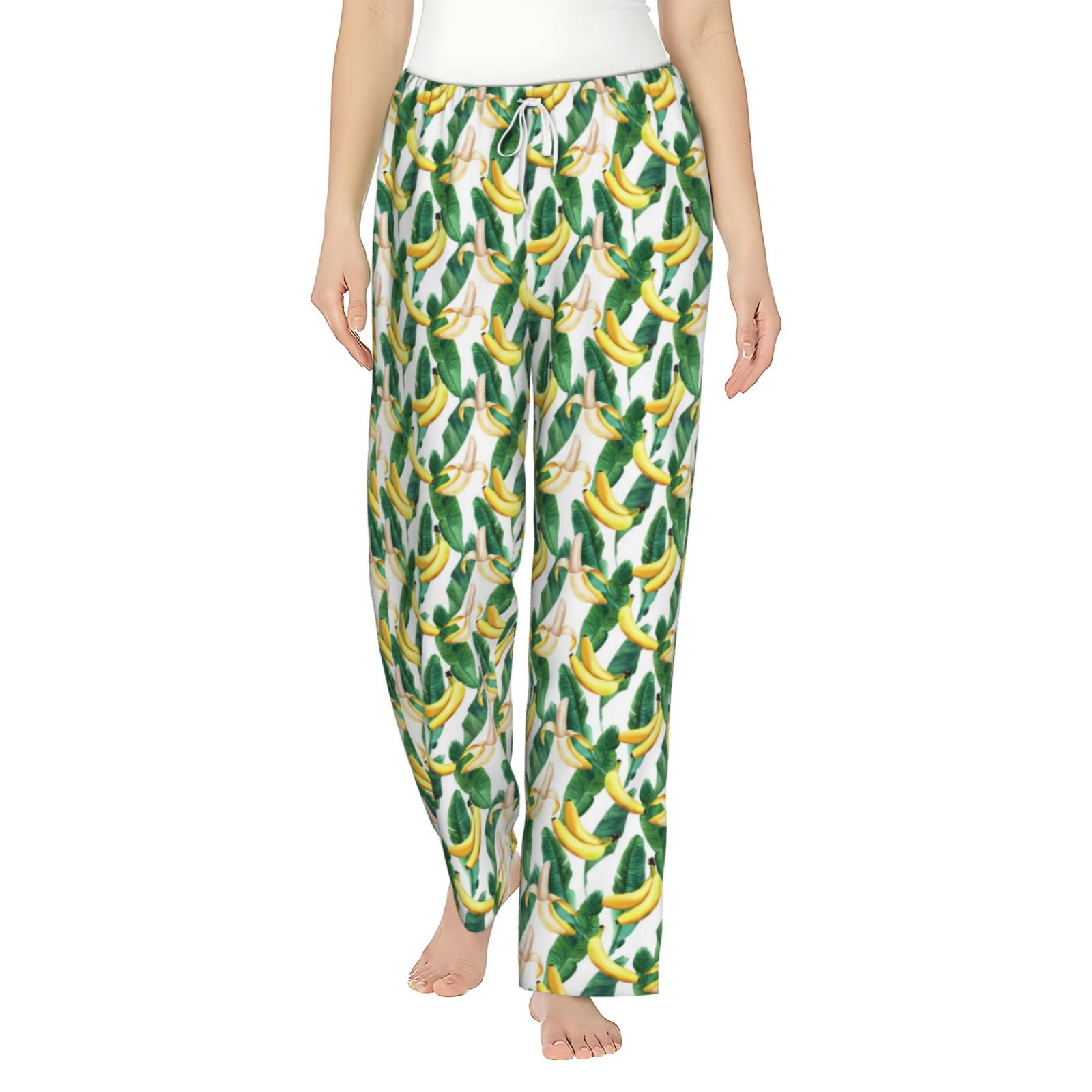 Uemuo Banana Tree Leaves Pattern Women's Wide Leg Palazzo Lounge Pants ...