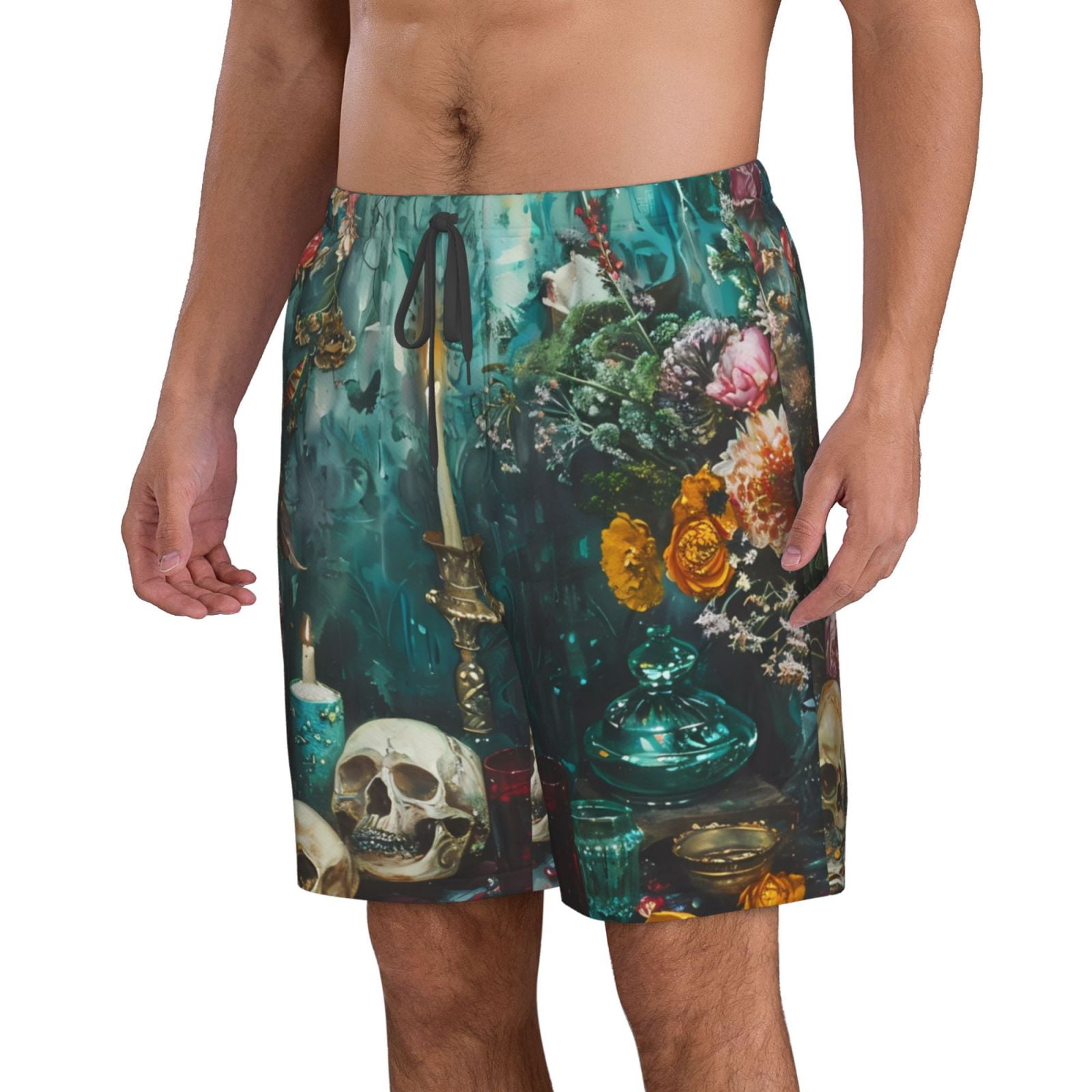 Uemuo Baroque Floral Still Life Pattern Men's Swim Trunks Hawaiian ...