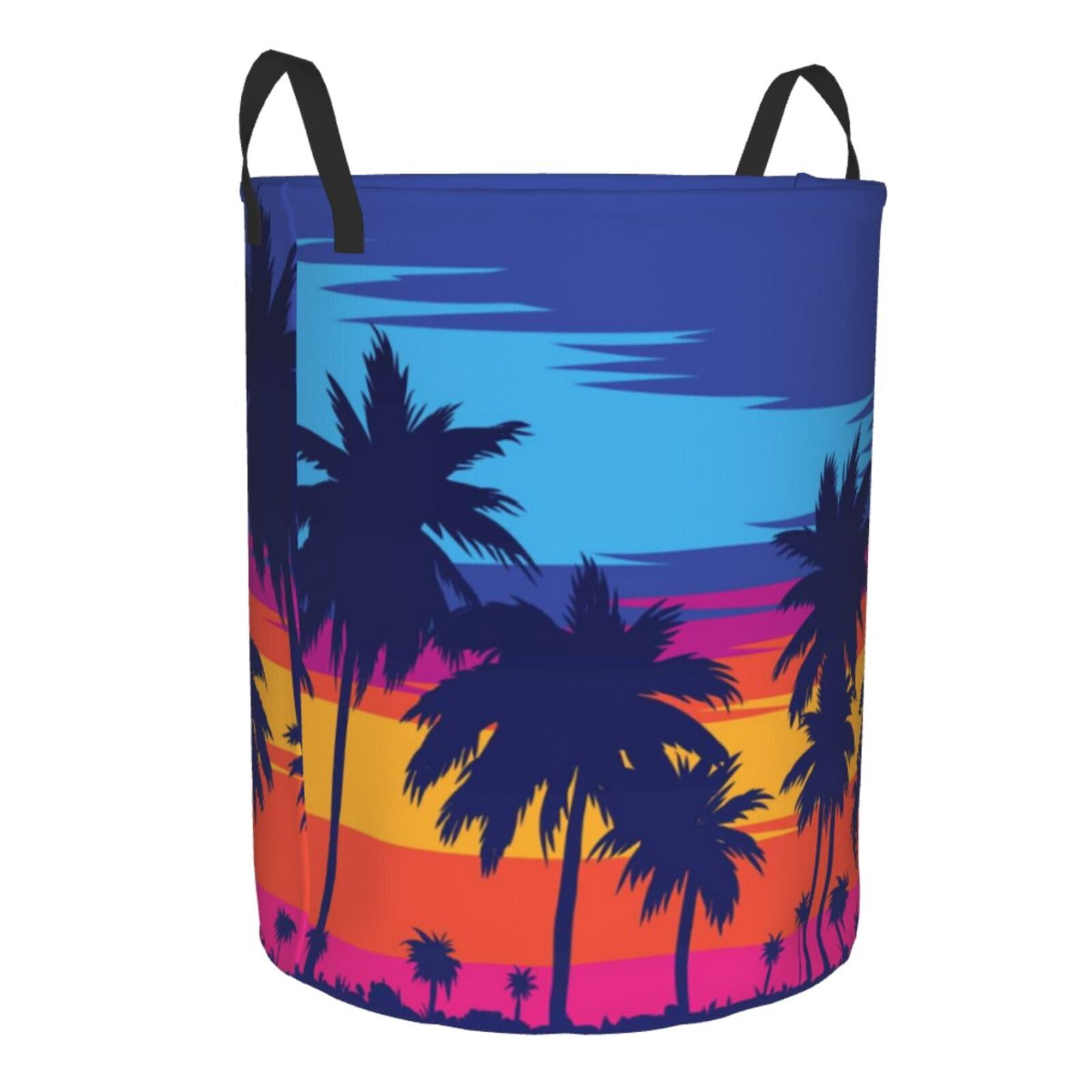 Uemuo Beach with Palm Trees Pattern Circular Laundry Hamper Basket with ...
