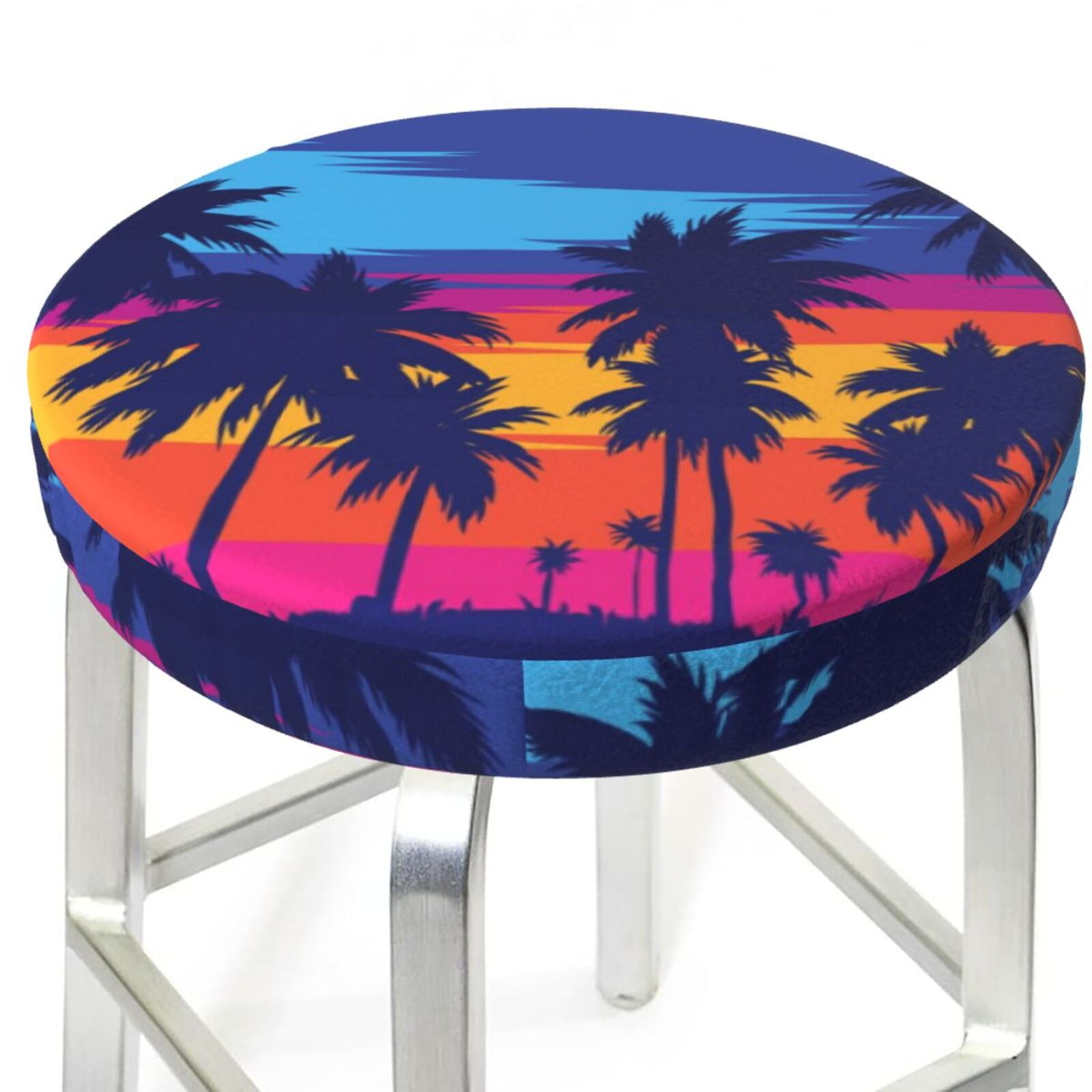 Uemuo Beach with Palm Trees Pattern Round Bar Stool Seat Covers ...