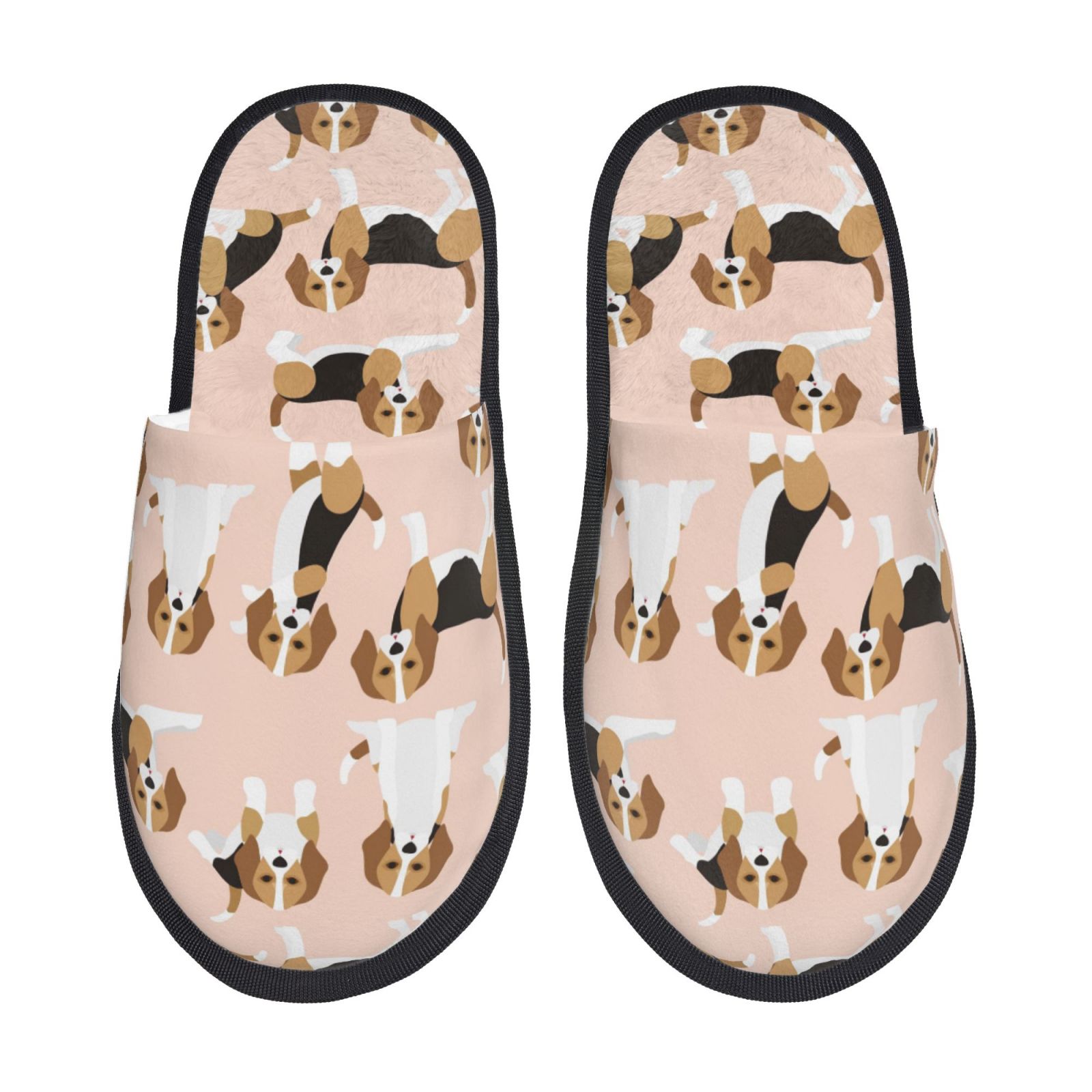 Uemuo Beagle Dog On Brown Printe Plush Furry Slippers with EVA Sole for ...