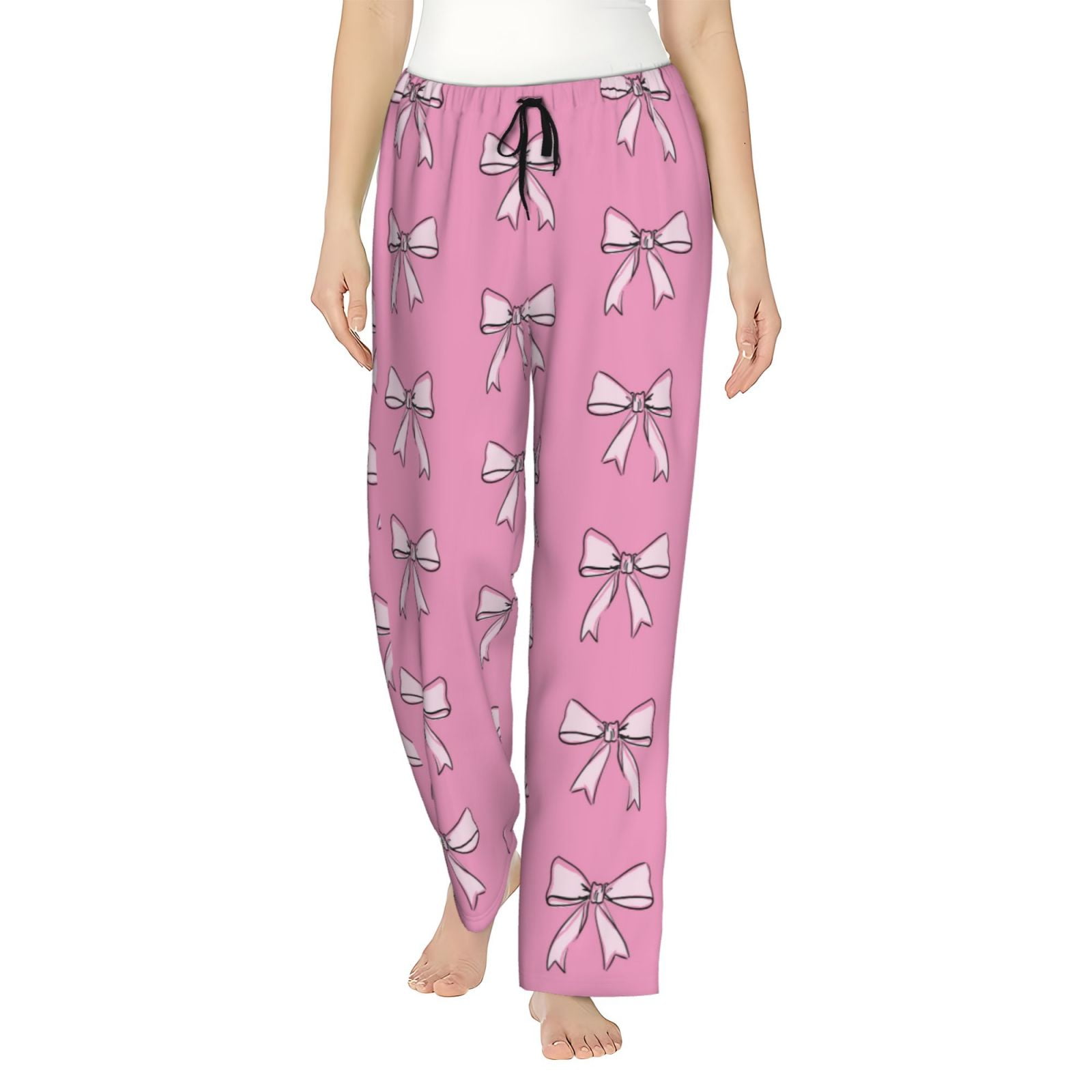 Uemuo Beautiful pink bow Pattern Women's Wide Leg Palazzo Lounge Pants ...