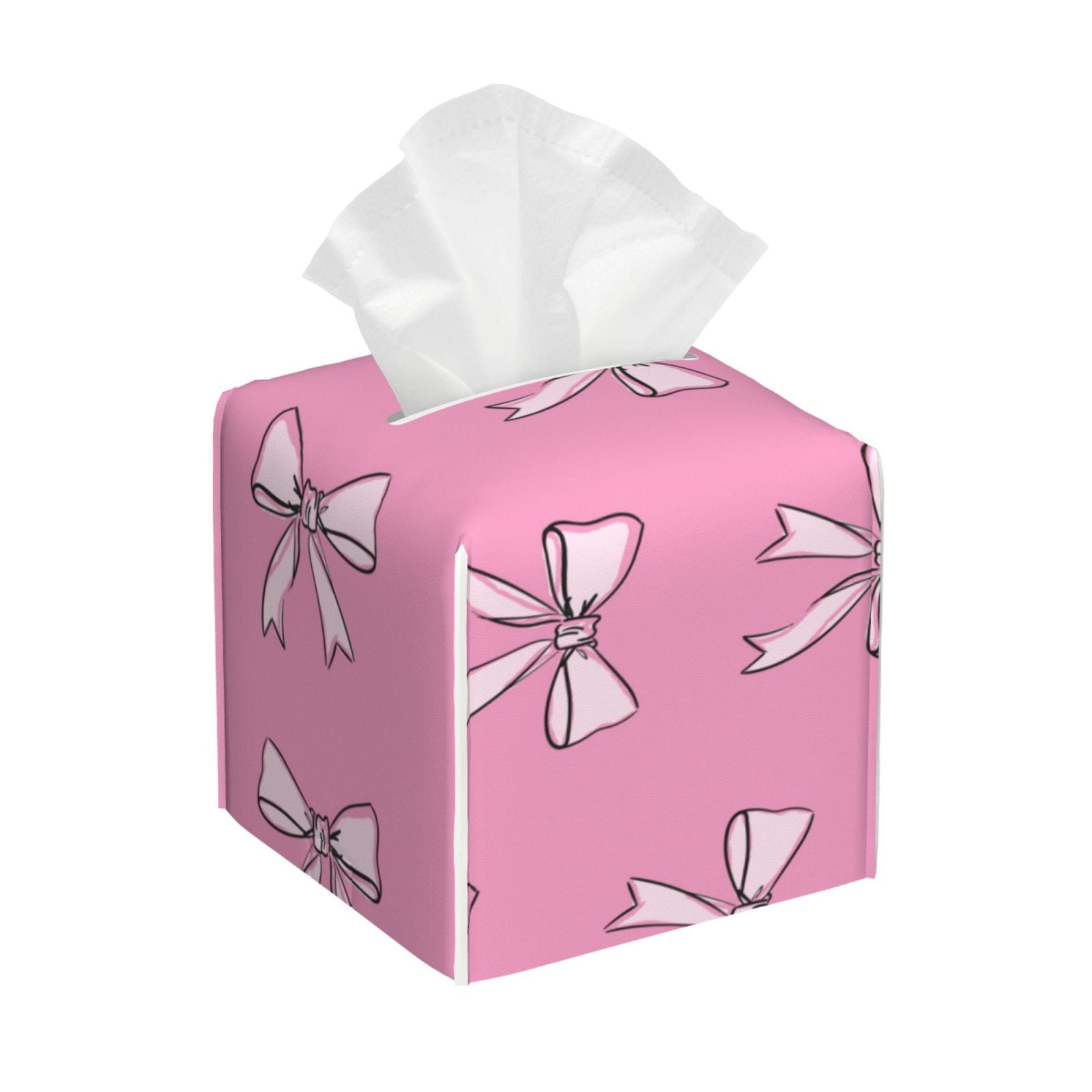 Uemuo Beautiful pink bow Pattern Tissue Box Cover Holder, Square with ...