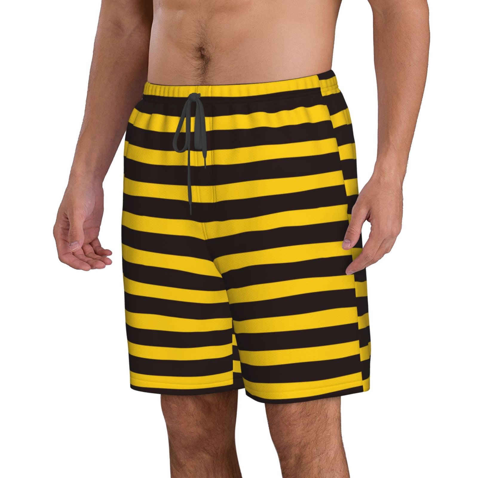 Uemuo Bee Stripe Pattern Men's Swim Trunks Hawaiian Beach Bathing Suit ...