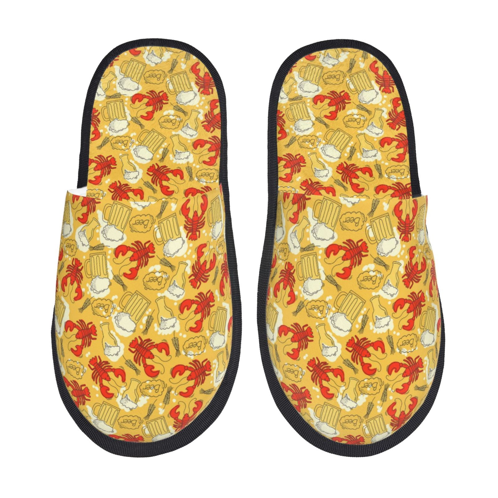 Uemuo Beer And Crawfish Printe Plush Furry Slippers with EVA Sole for ...