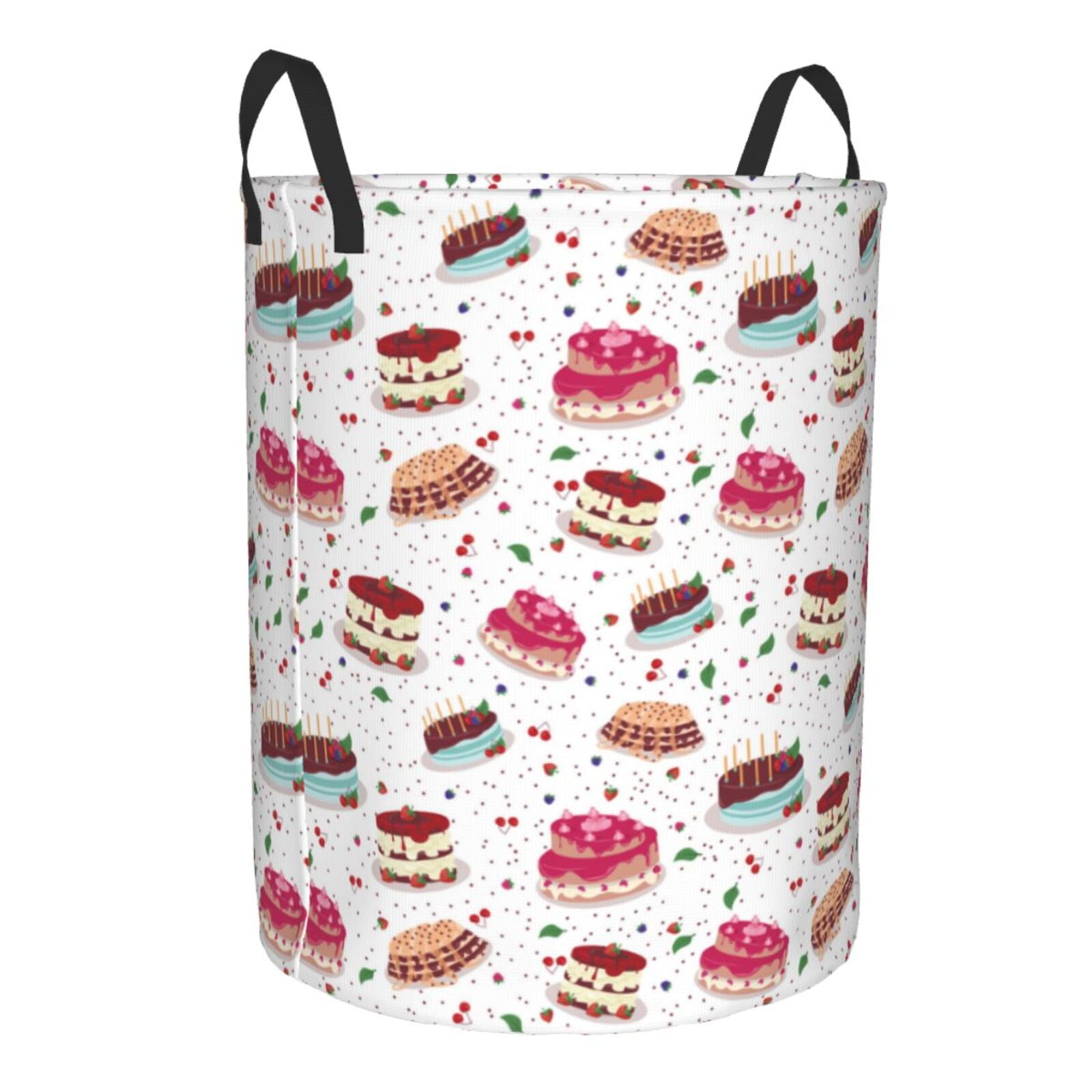 Uemuo Birthday Cake Pattern Circular Laundry Hamper Basket with handles ...