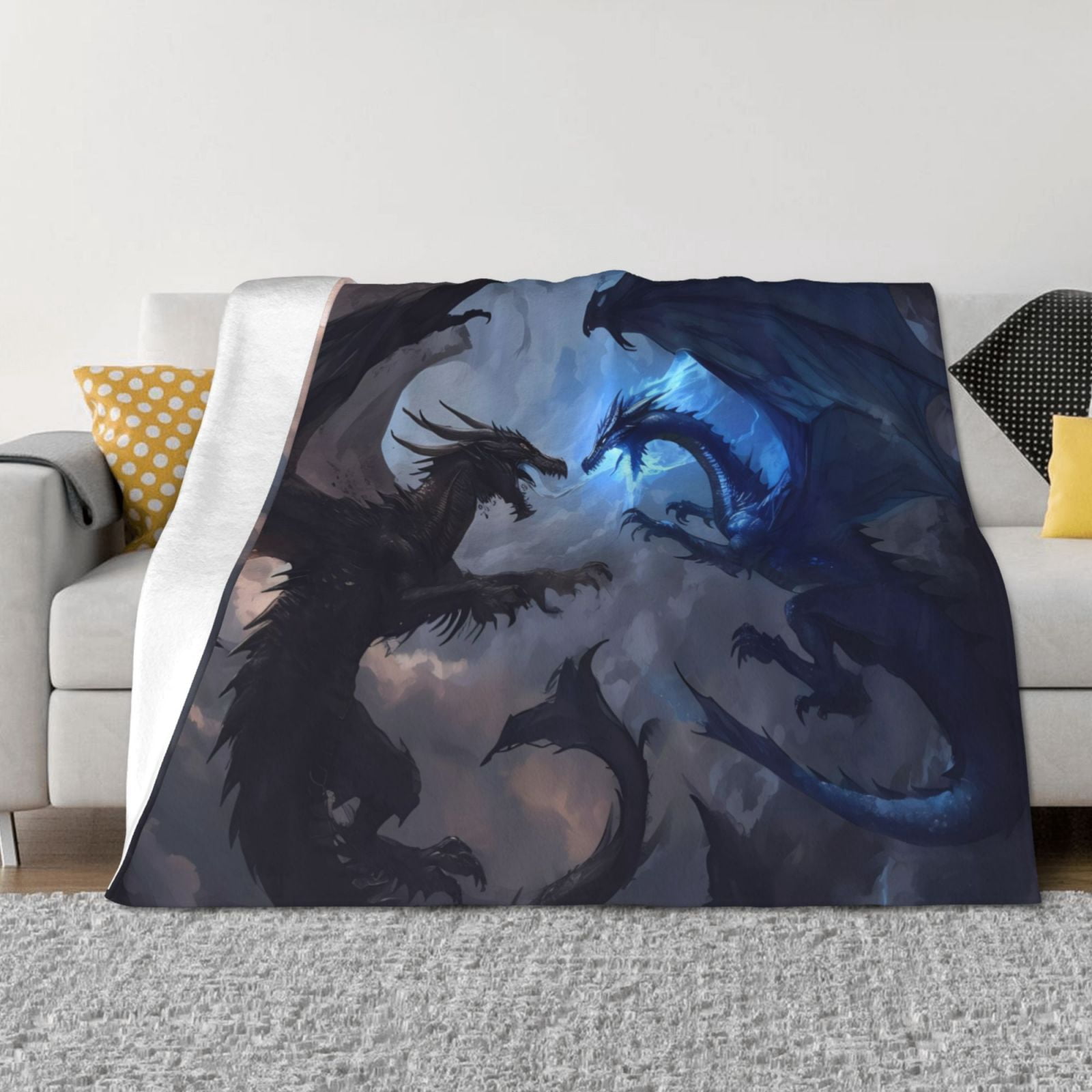 Uemuo Black And Blue Lightning Dragon Printed Throw Blanket for Couch ...