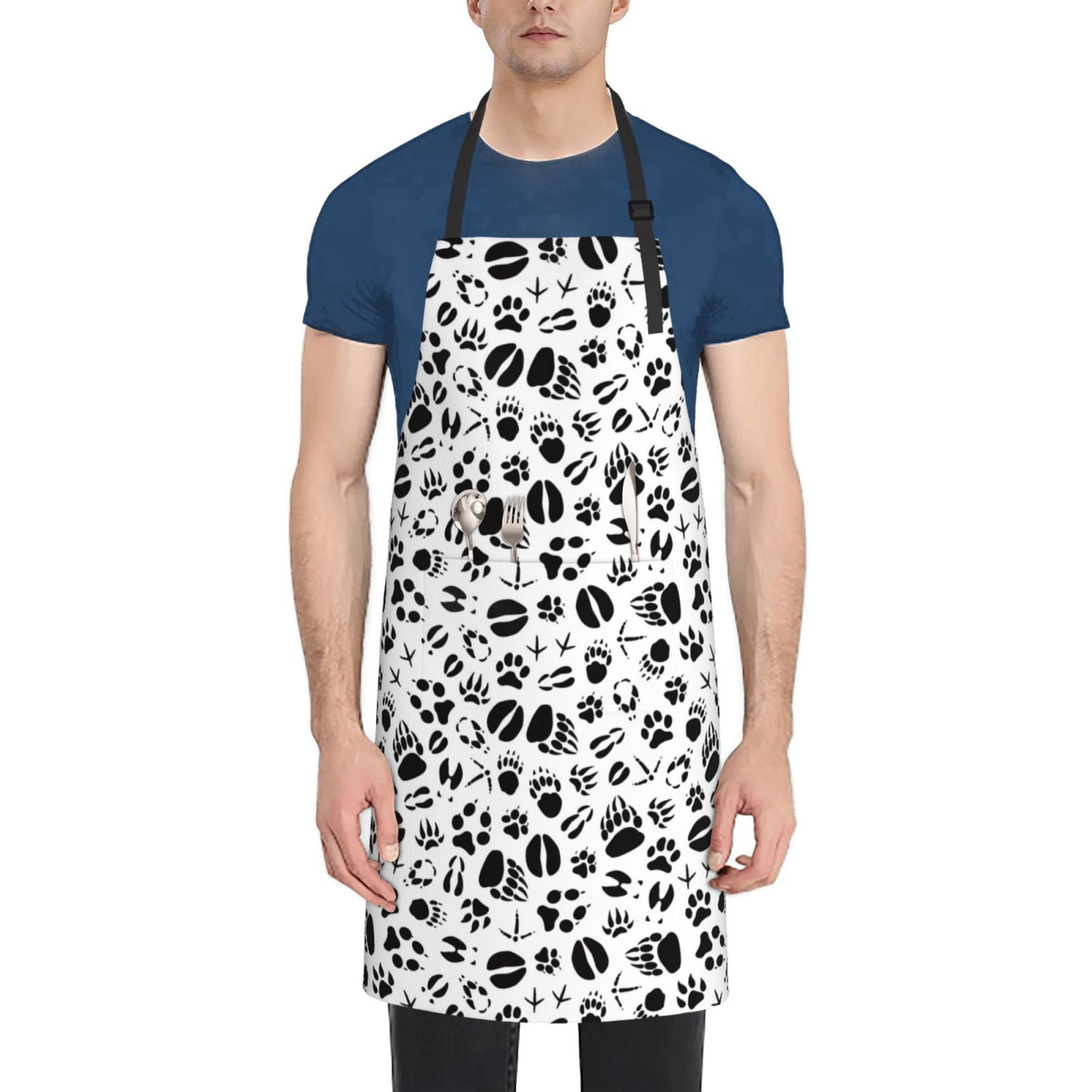 Uemuo Black Footprints Pattern Waterproof Apron Adjustable Dishwasher ...