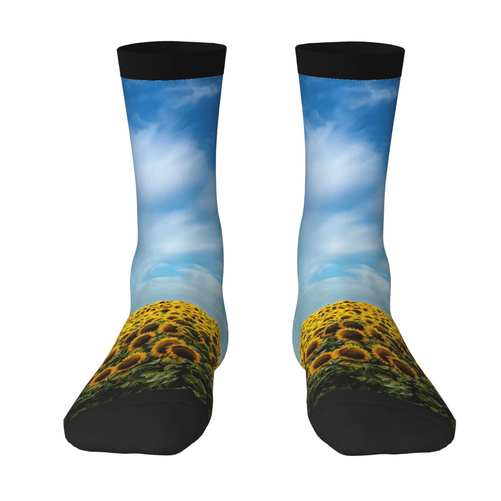 Uemuo Blooming Sunflower Field Pattern Women's Crew Socks, Soft Durable ...