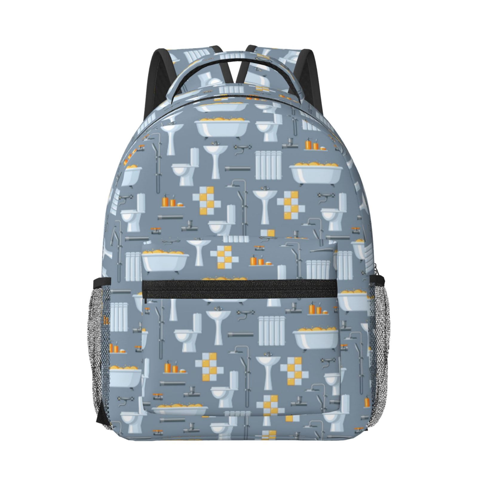 Uemuo Blue Bathroom Printed Student Durable Water-resistant Backpack ...