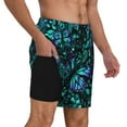 Uemuo Blue Floral With Butterflies Pattern Mens Swim Trunks Quick Dry