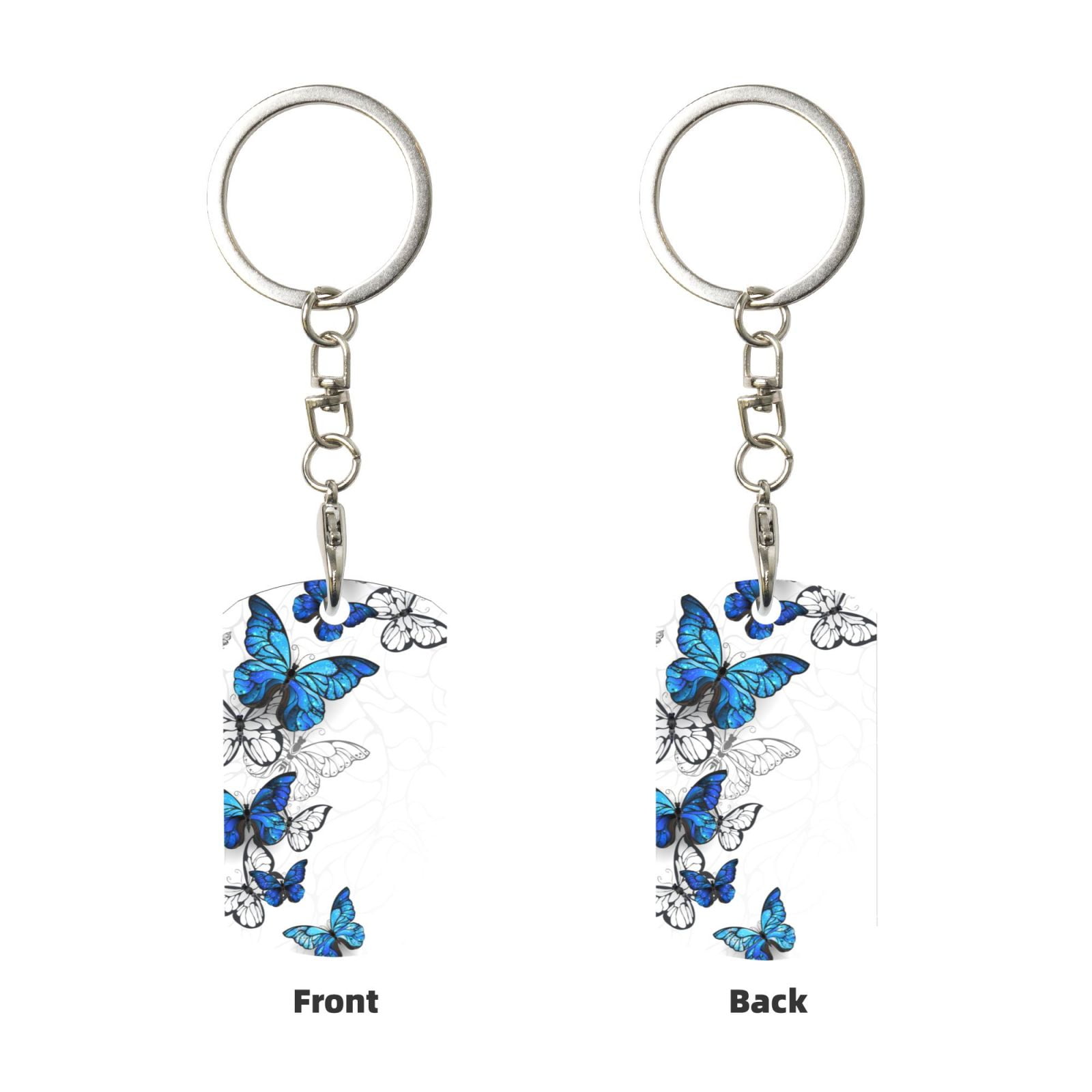 Uemuo Blue Flying Butterflies Pattern Rectangular Metal Keychain ...