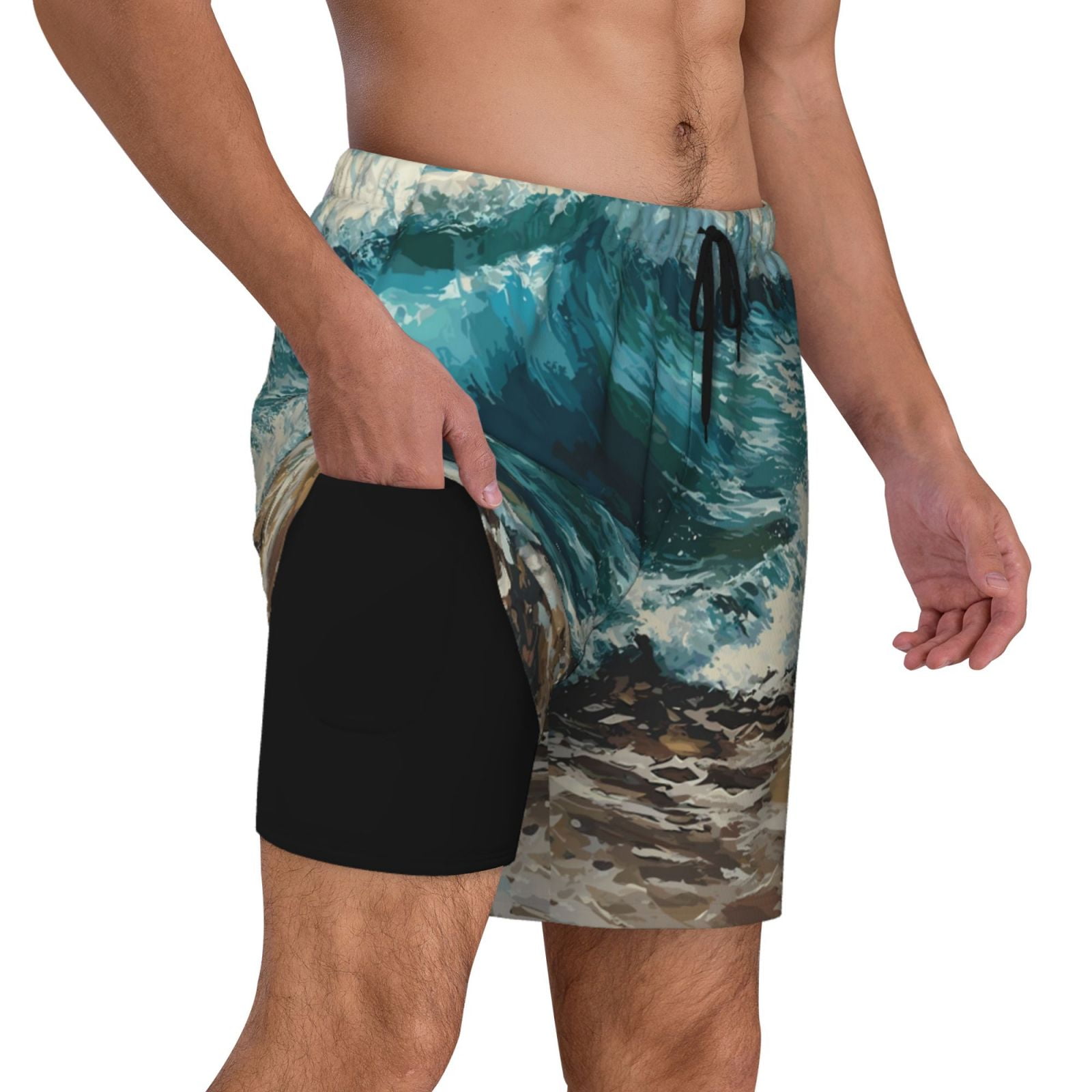 Uemuo Blue Ocean Waves Pattern Mens Swim Trunks Quick Dry Board Shorts ...