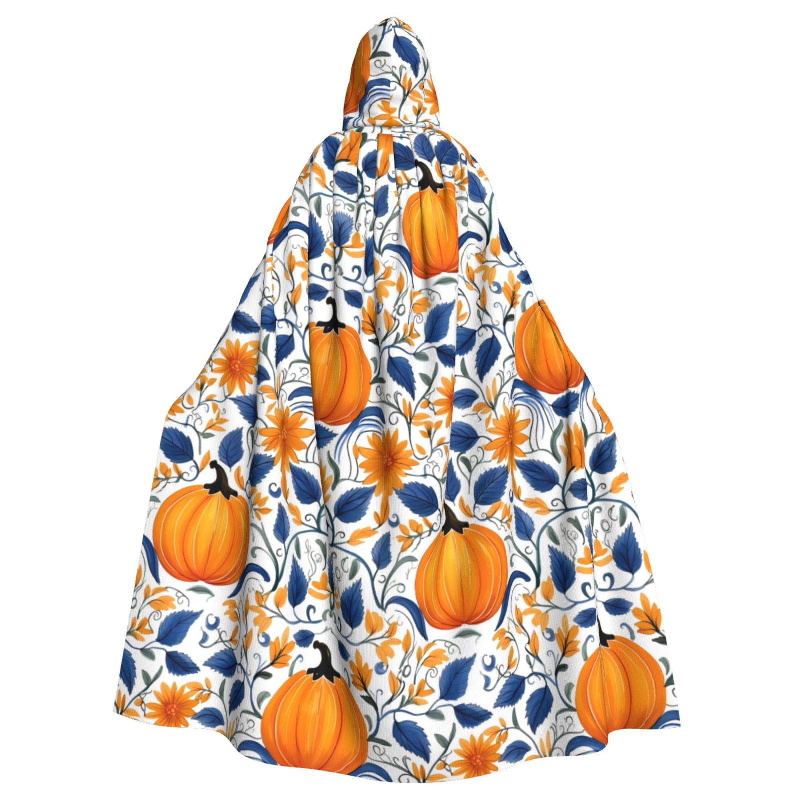 Uemuo Blue Orange Pumpkin fall Pattern Hooded Cloak Cape with Hood ...
