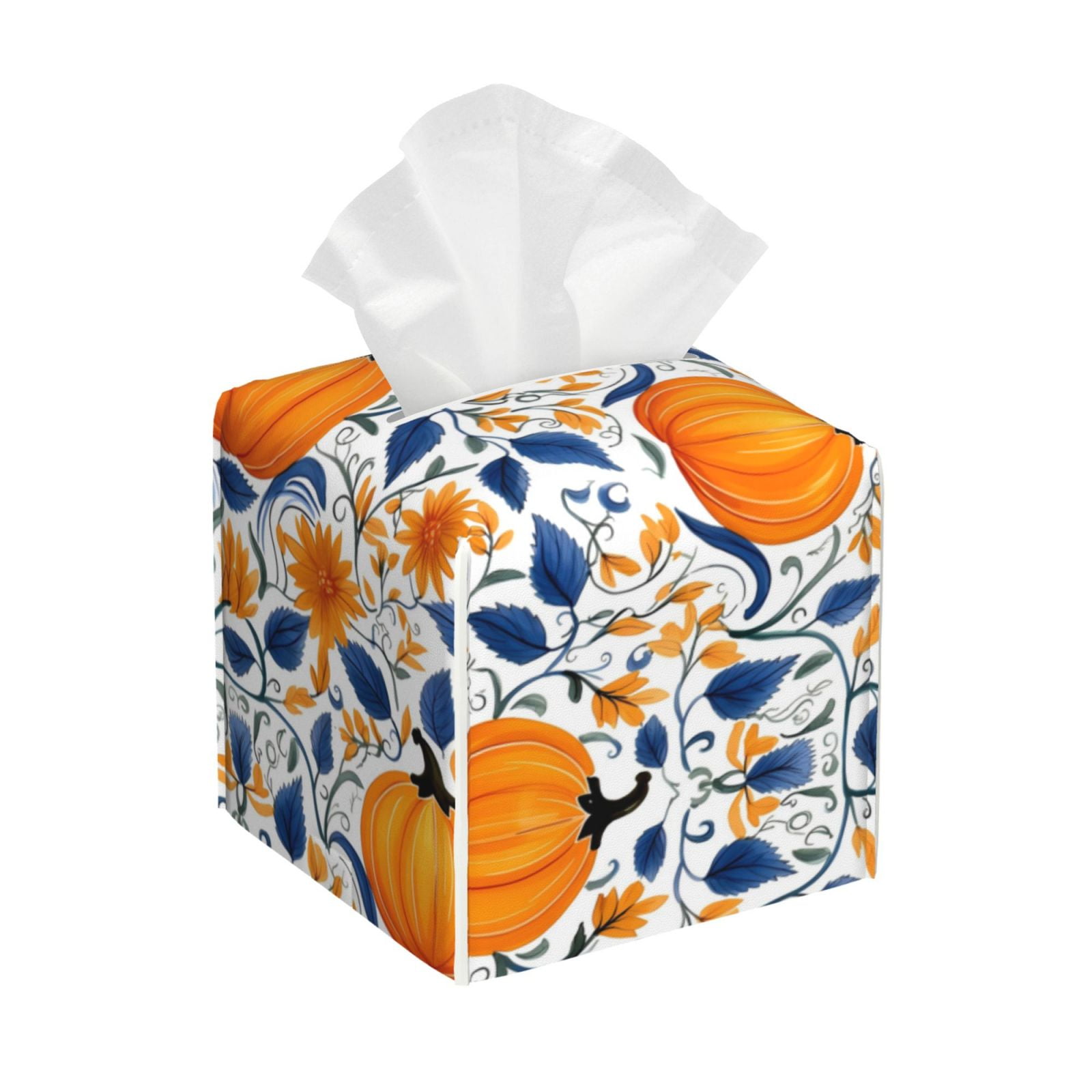 Uemuo Blue Orange Pumpkin fall Tissue Box Cover Holder, Square with ...