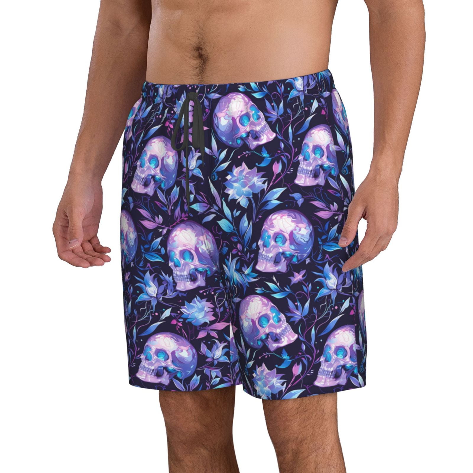 Uemuo Blue Skull Crystal Pattern Men's Swim Trunks Hawaiian Beach ...