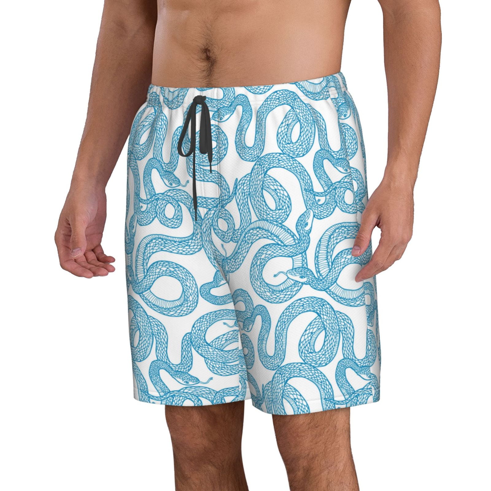 Uemuo Blue Snake Pattern Men's Swim Trunks Hawaiian Beach Bathing Suit ...