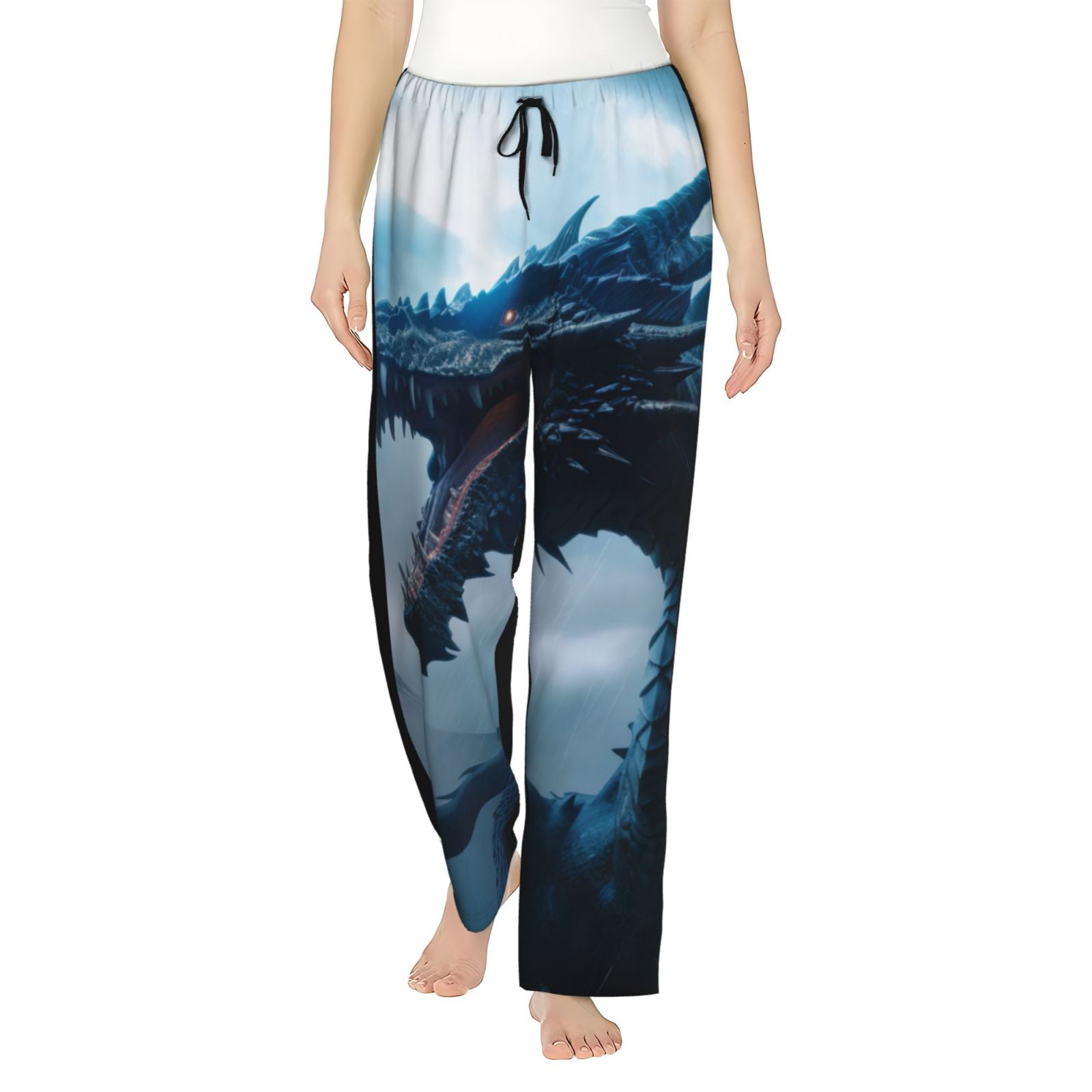 Uemuo Blue Thunder Storm Dragon Pattern Women's Wide Leg Palazzo Lounge ...