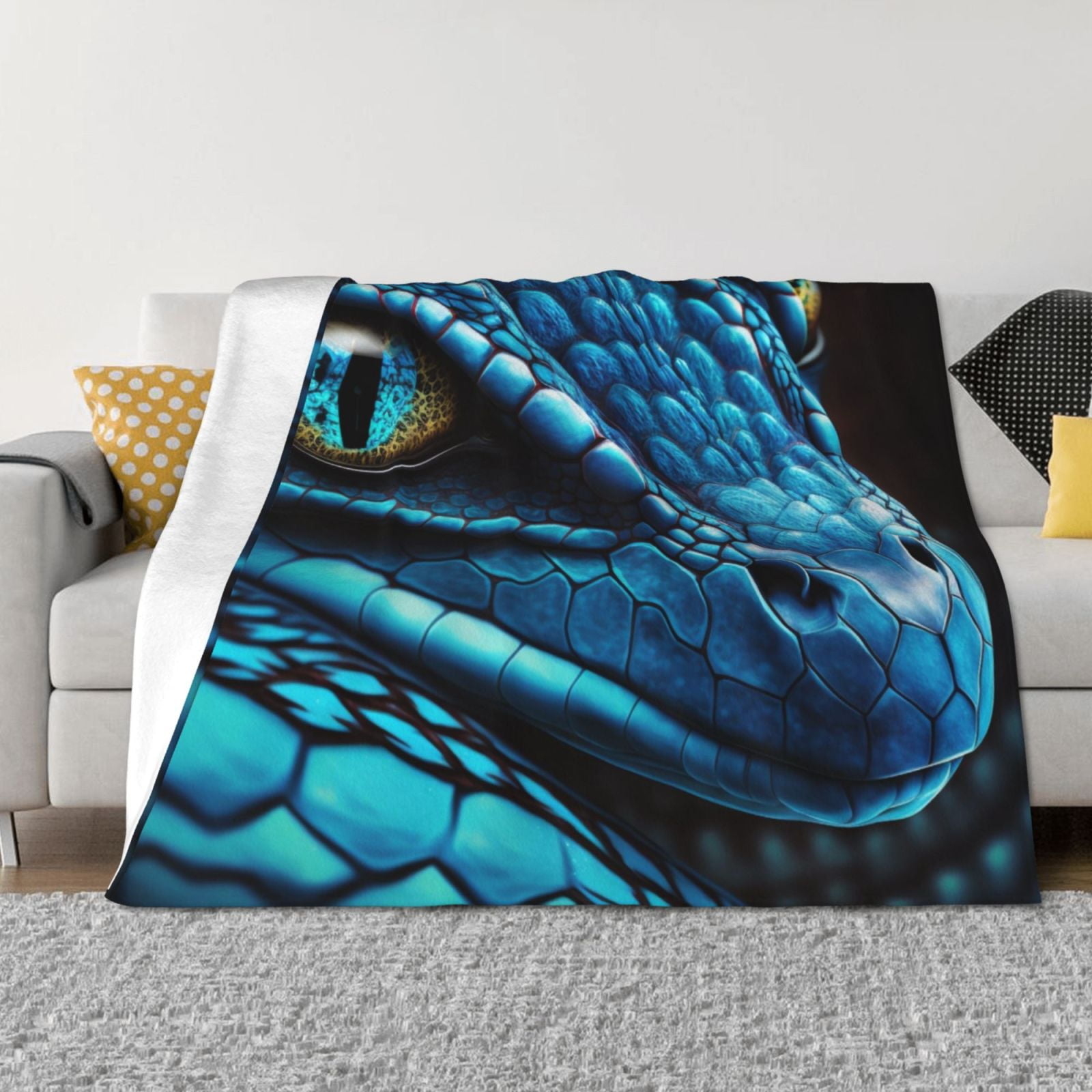Uemuo Blue Viper Snake Closeup Face Printed Throw Blanket for Couch ...