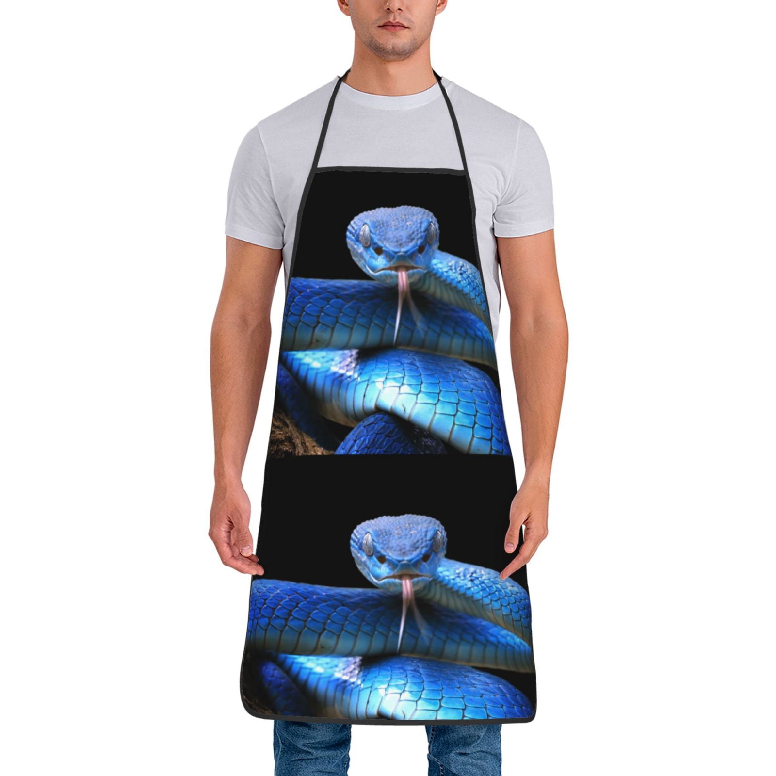 Uemuo Blue Viper Snake Printed Bib Apron, Adjustable , Water and Oil ...