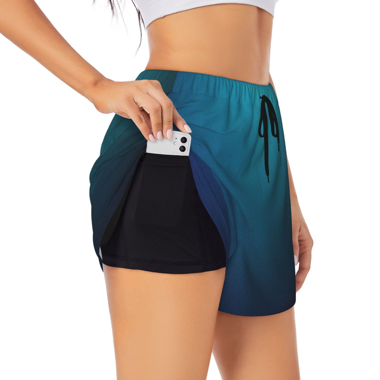Uemuo Blue and Teal Gradient Pattern Women's Athletic Shorts High ...
