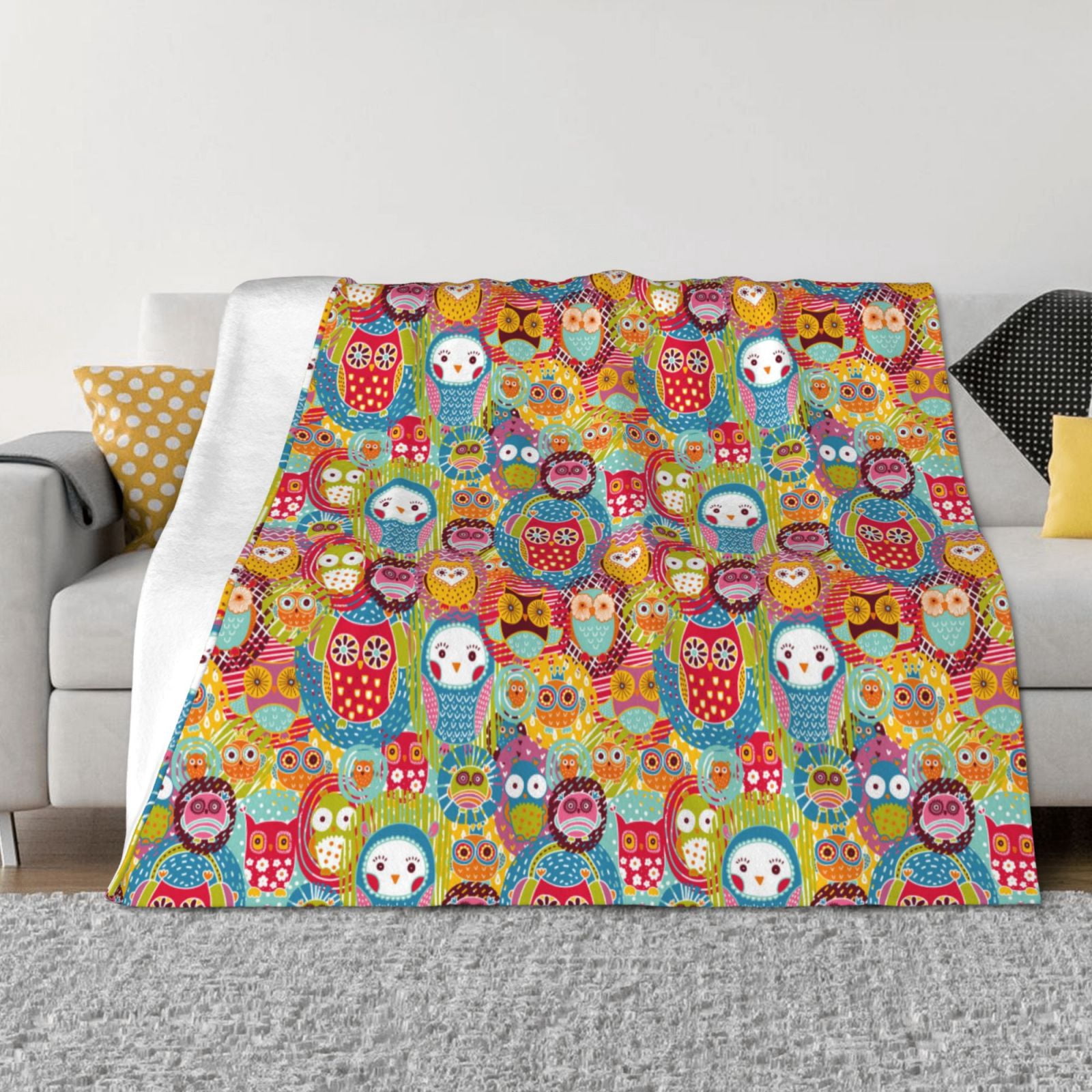 Uemuo Boho Cute Owls Printed Throw Blanket for Couch, Fluffy Fuzzy ...