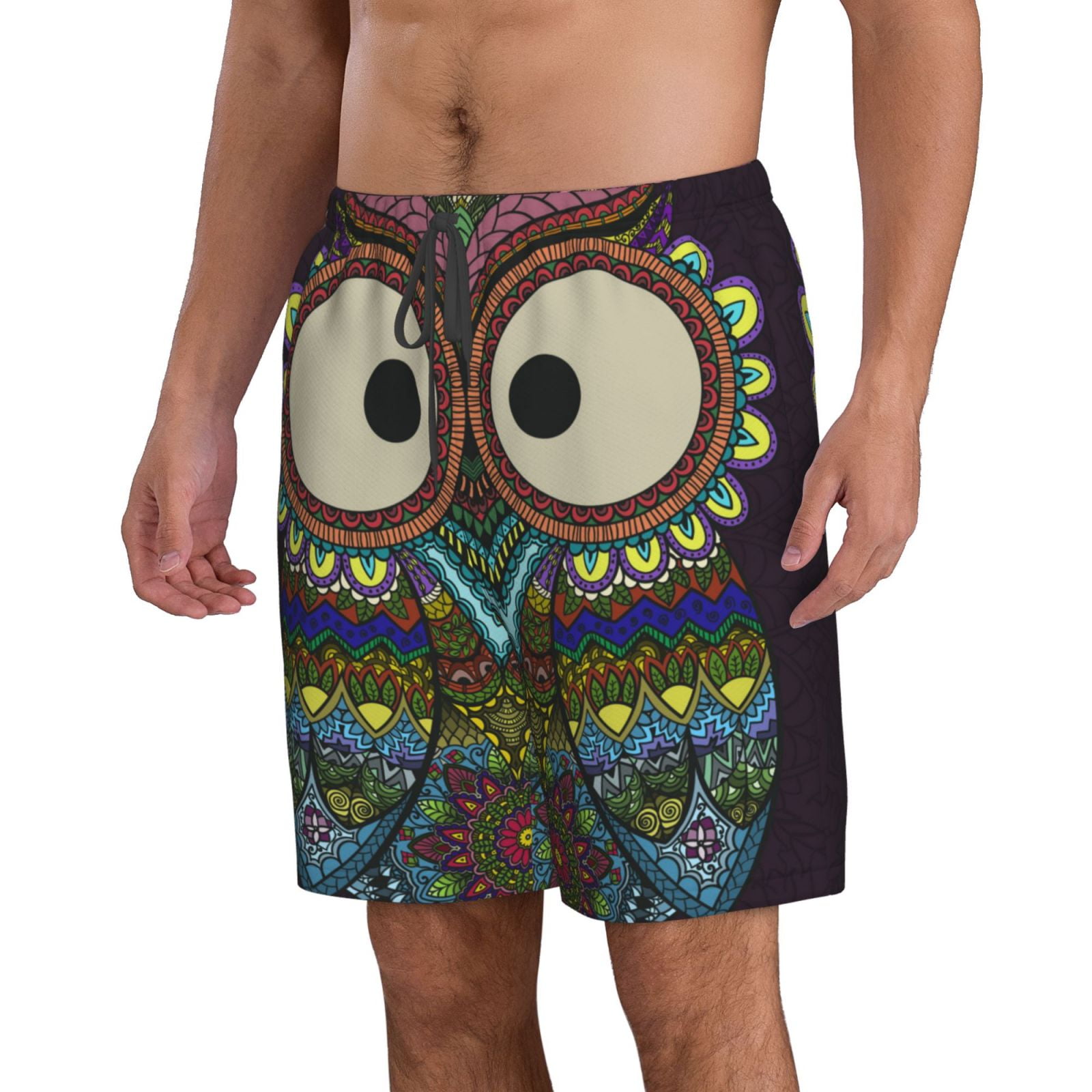 Uemuo Boho Owl Pattern Men's Swim Trunks Hawaiian Beach Bathing Suit ...