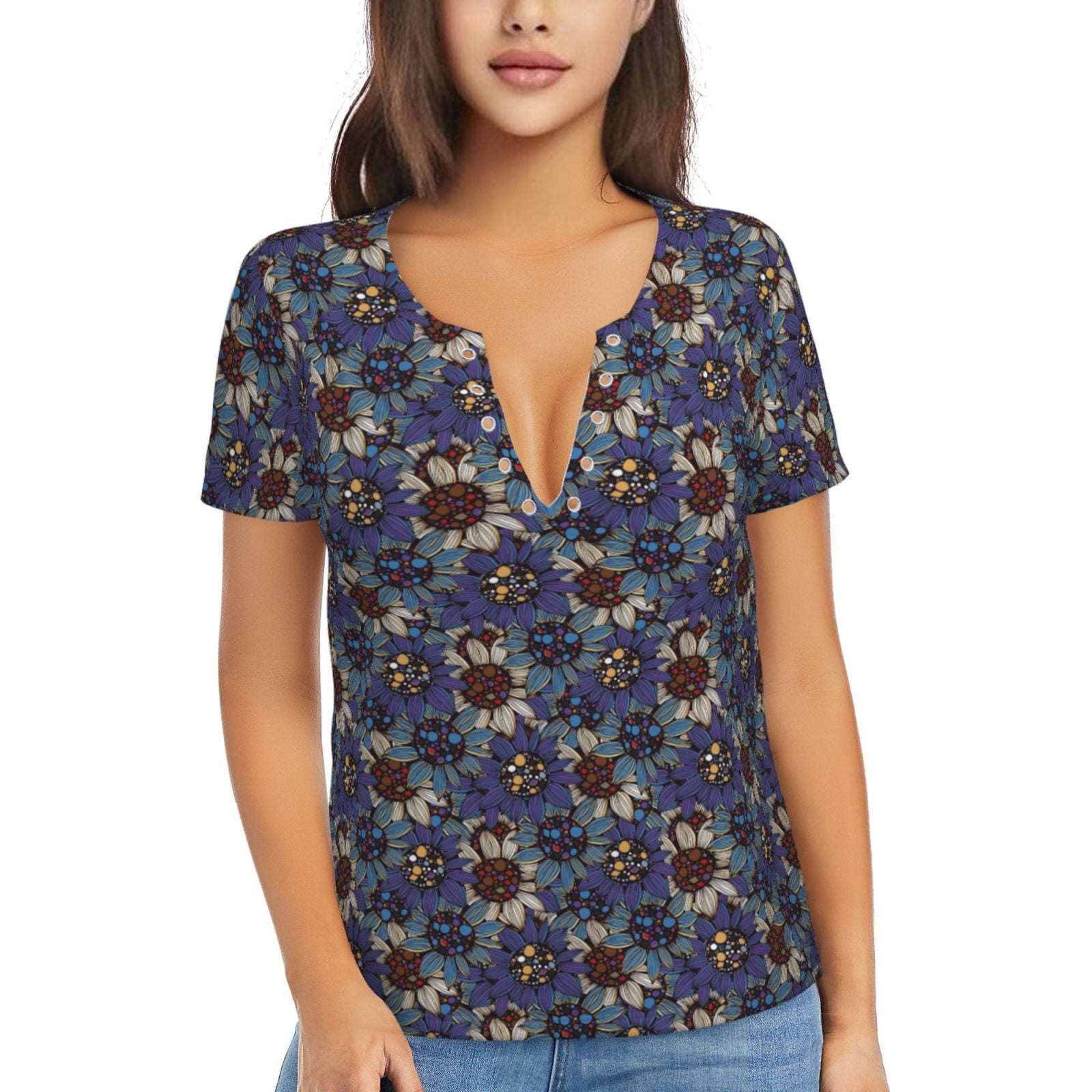 Uemuo Boho Style Sunflowers Design Drawing Women's Deep V-Neck Low Cut ...