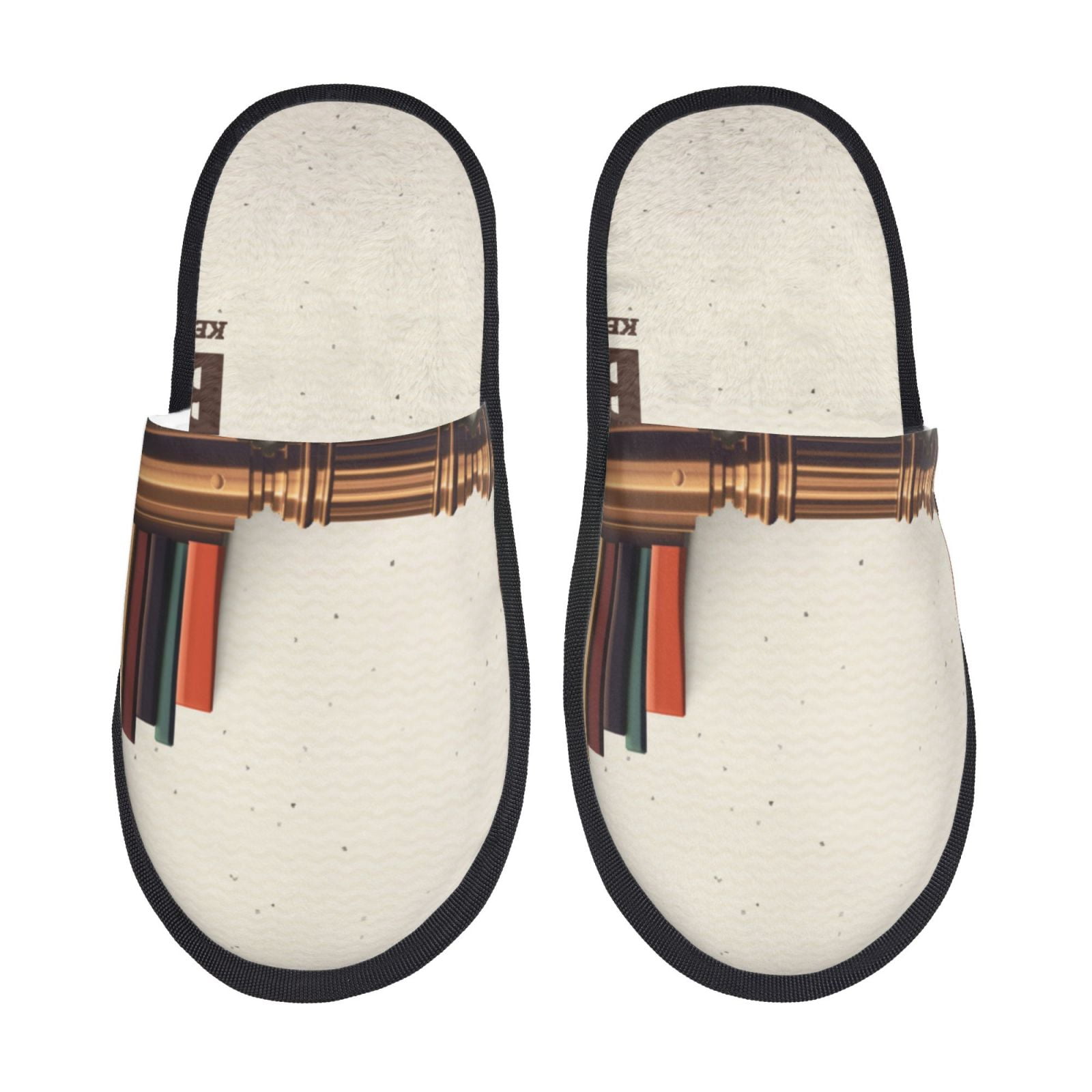 Uemuo Books Key To Knowledge Printe Plush Furry Slippers with EVA Sole ...