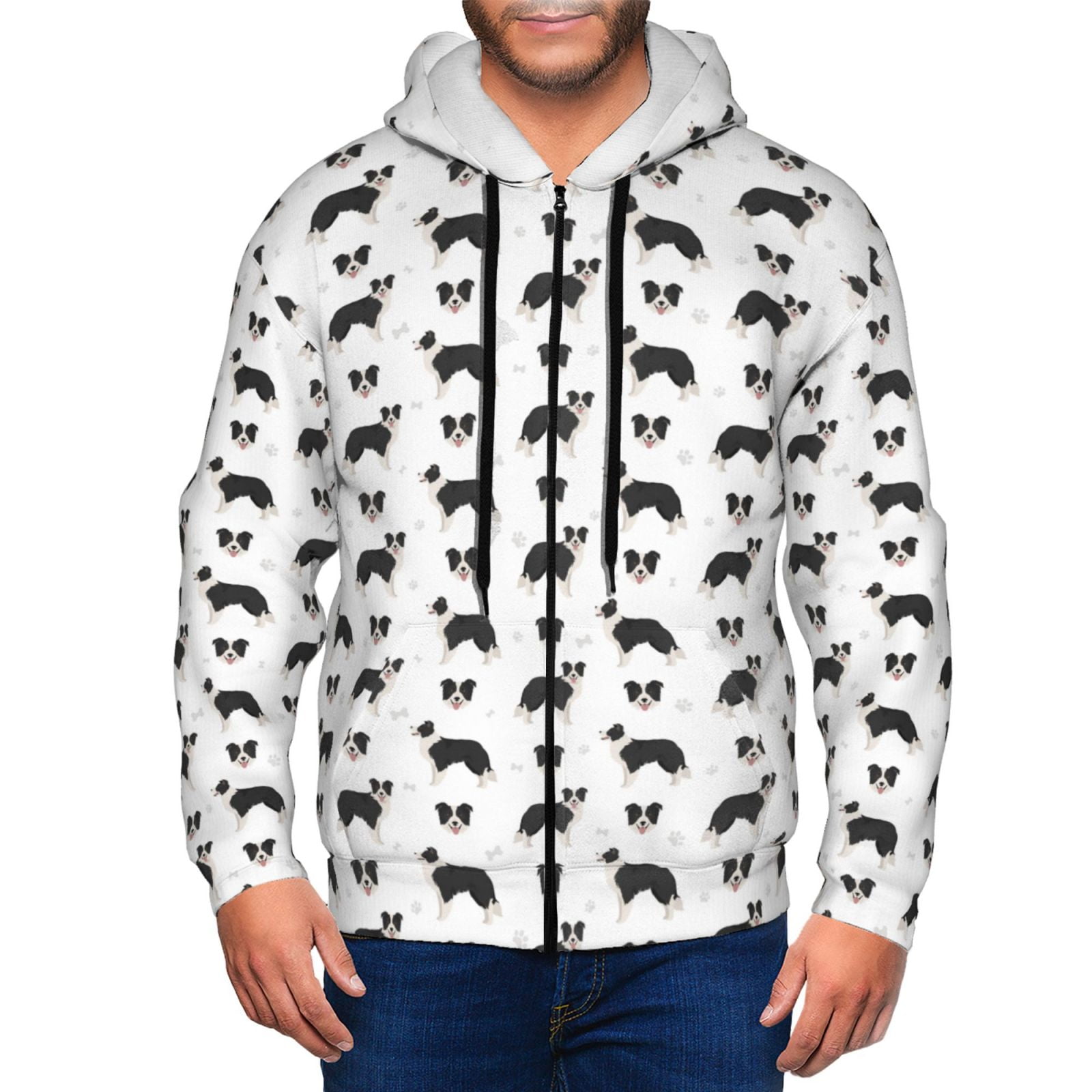 Uemuo Border Collie Dog for Men's Fashion Full-zip Hoodies ...