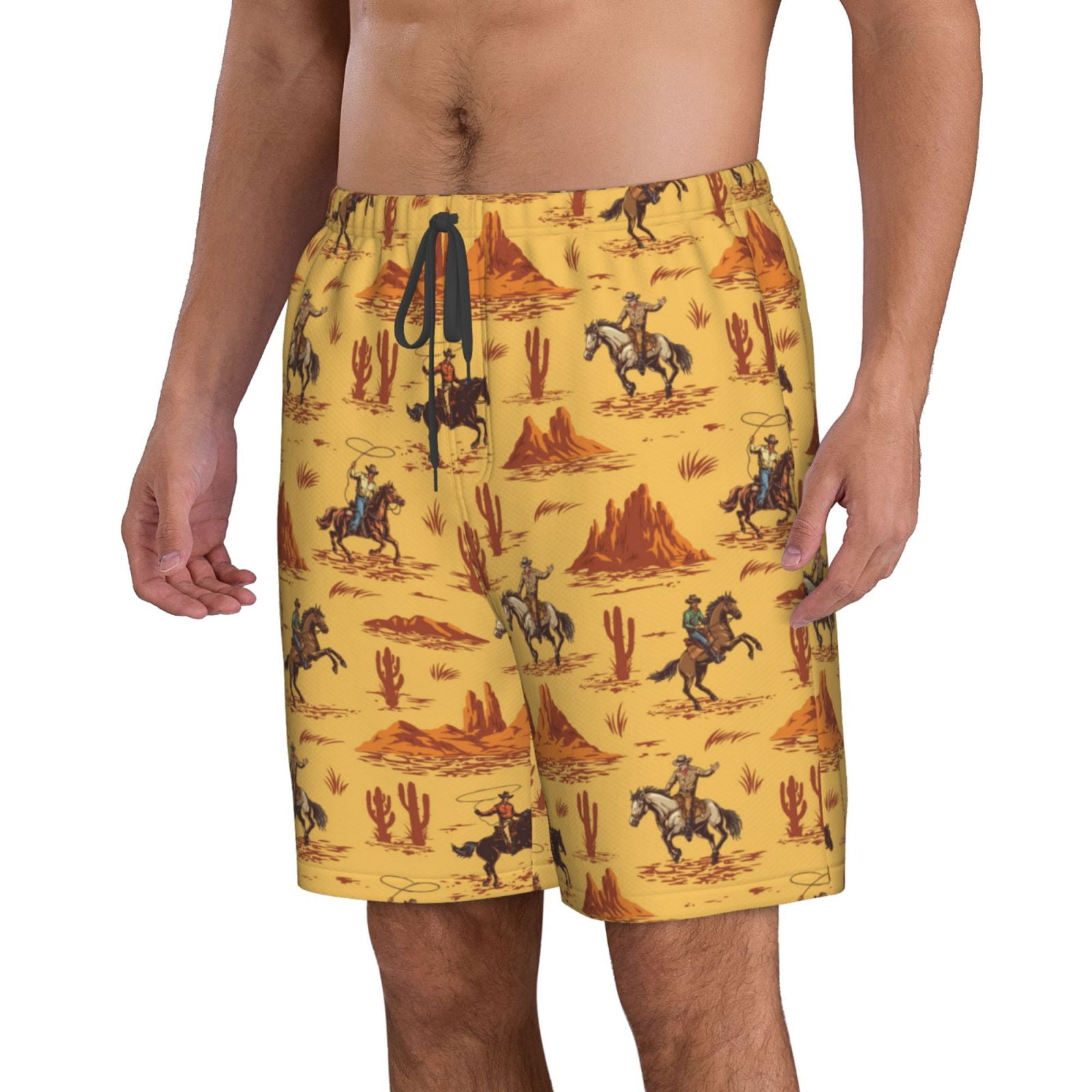 Uemuo Brave Cowboys Pattern Men's Swim Trunks Hawaiian Beach Bathing ...