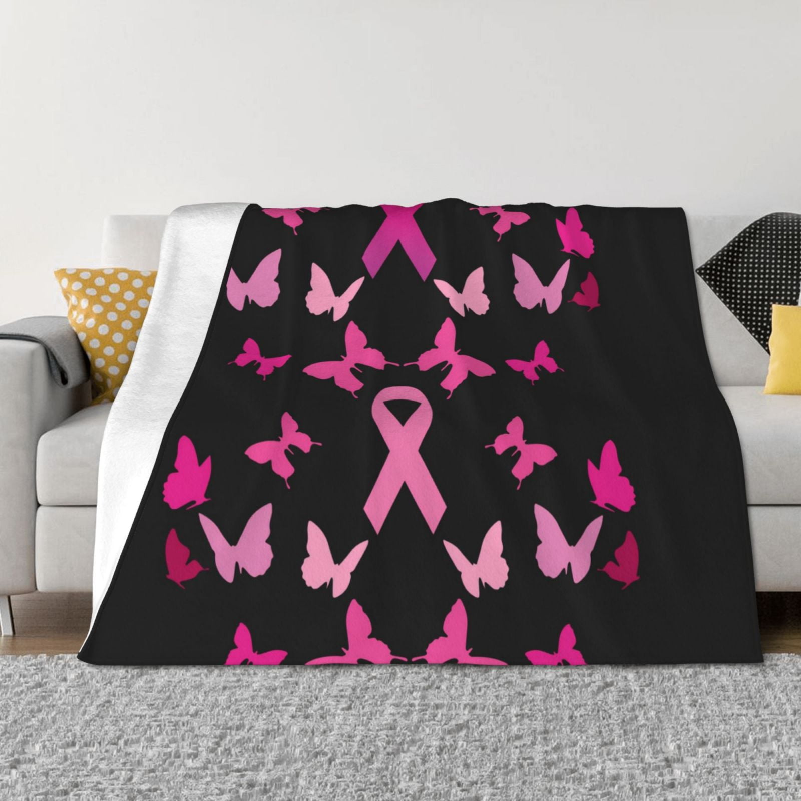 Uemuo Breast Cancer Printed Throw Blanket for Couch, Fluffy Fuzzy ...