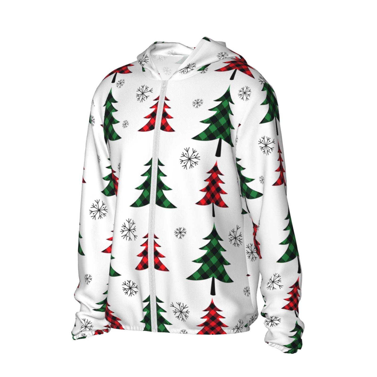 Uemuo Buffalo Plaid Christmas Trees Pattern Women's Full Zip UPF 50 ...