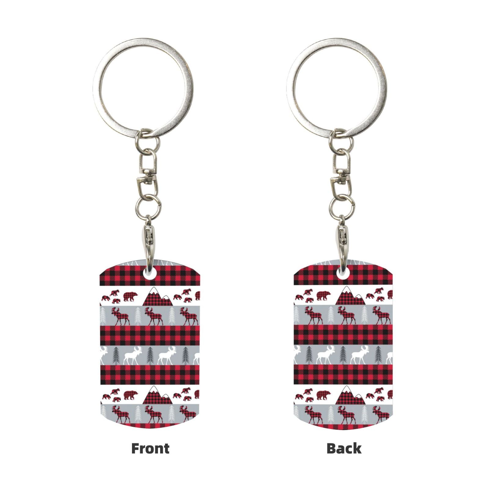 Uemuo Buffalo Plaid Forest Pattern Rectangular Metal Keychain - Durable ...