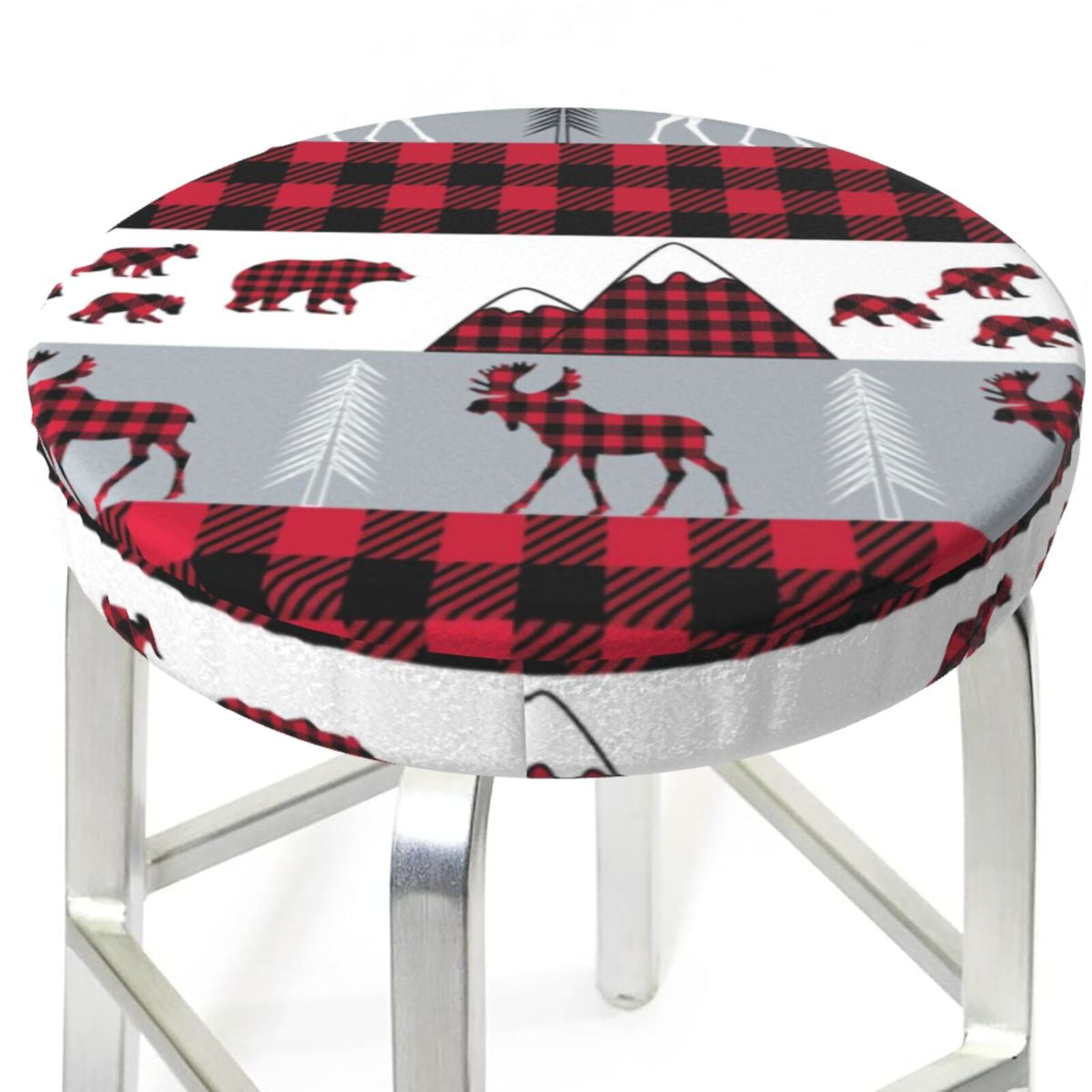 Uemuo Buffalo Plaid Forest Pattern Round Bar Stool Seat Covers Washable ...